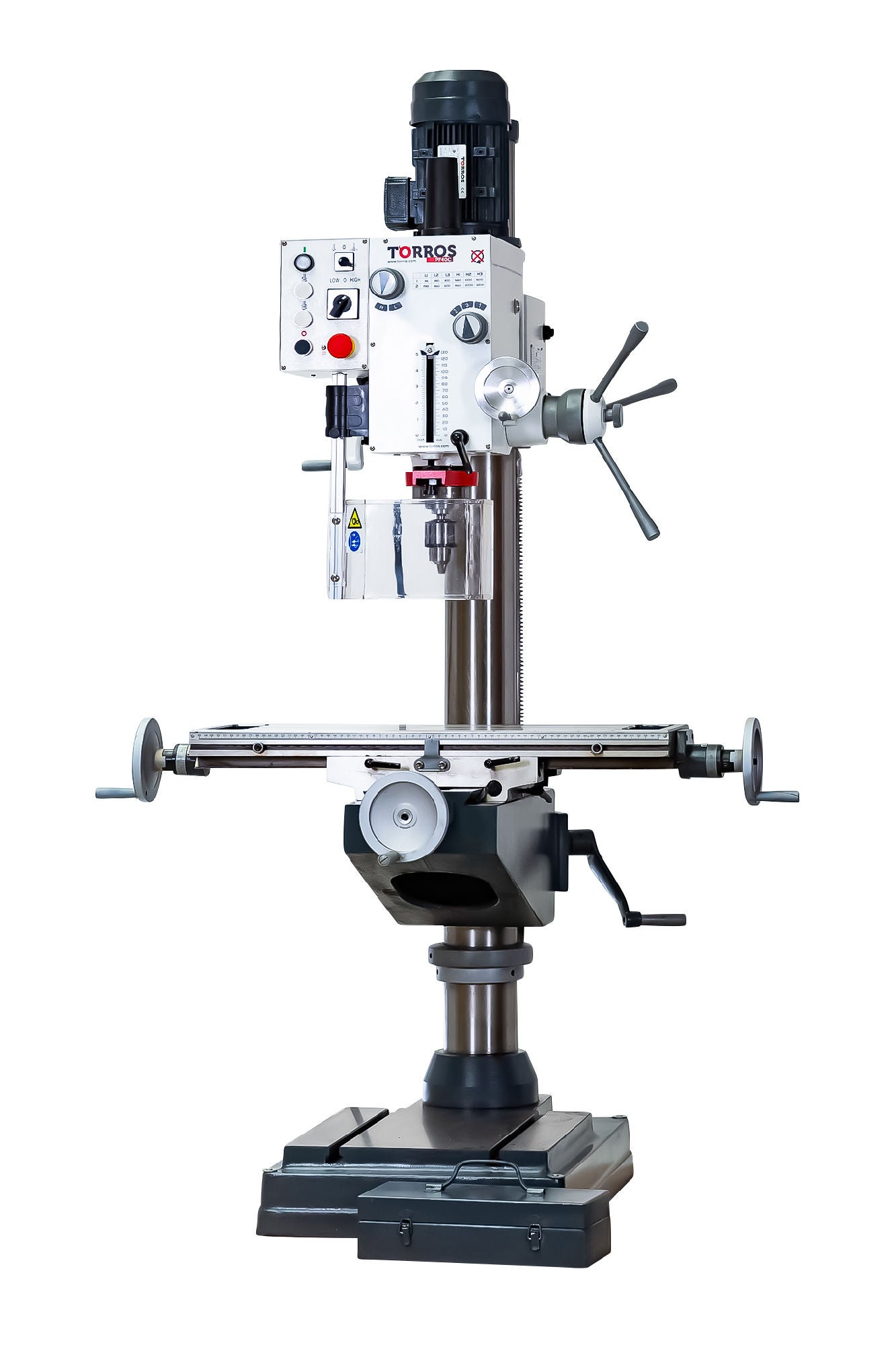 Perceuse-fraiseuse à colonne par engrenages avec table croisée ø32 mm 400v Torros PF40C 400V ...