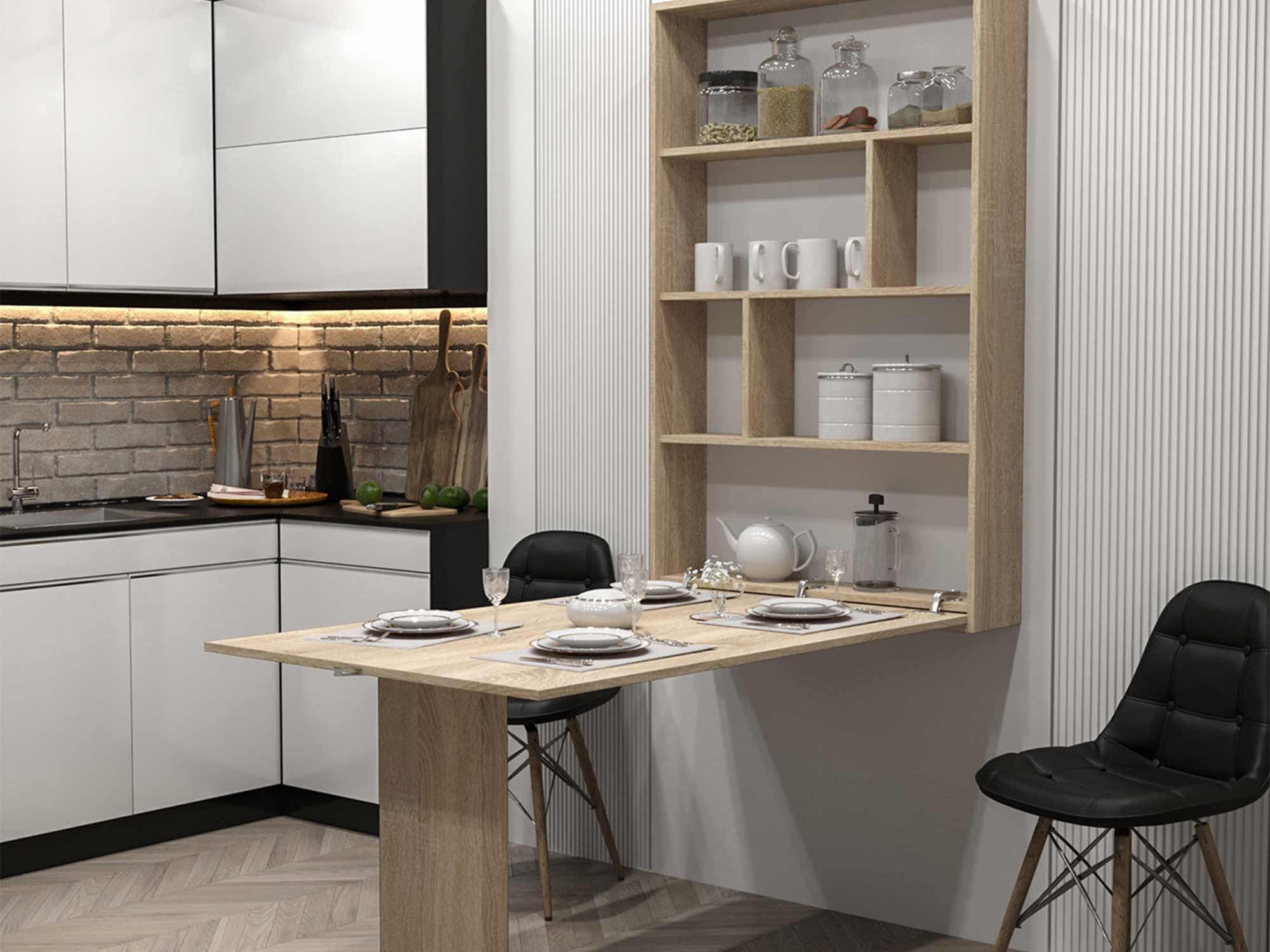 Mondrian - table murale rabattable avec rangements - 4 personnes ...