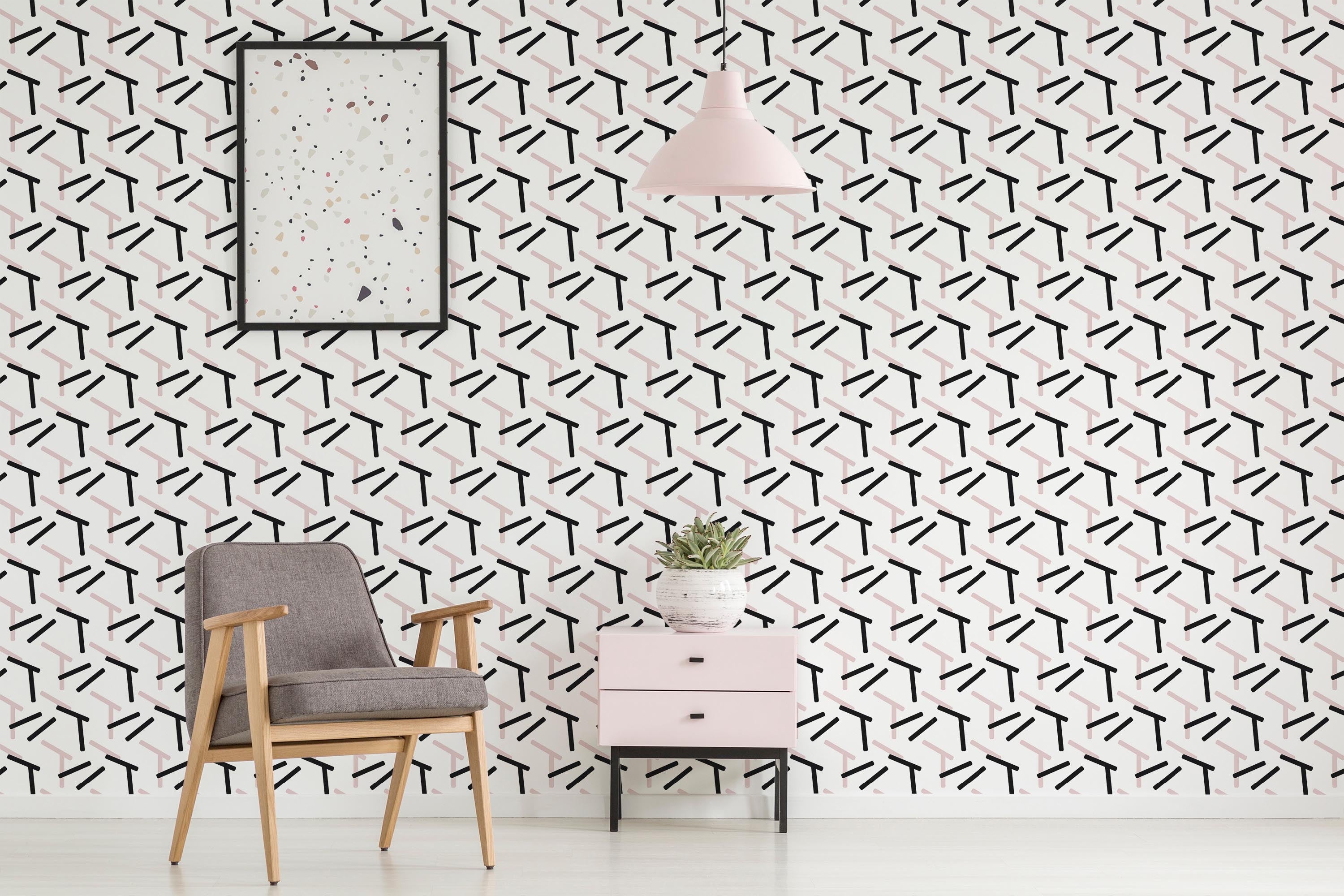 Pink And Black Shapes Wallpaper | Leroy Merlin