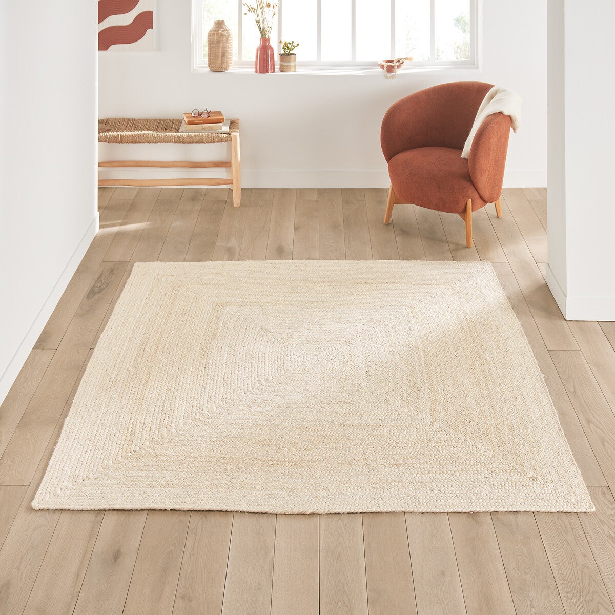 Tapis carré jute blanchi, Aftas - Bleached - 200 x 200 cm | Leroy Merlin