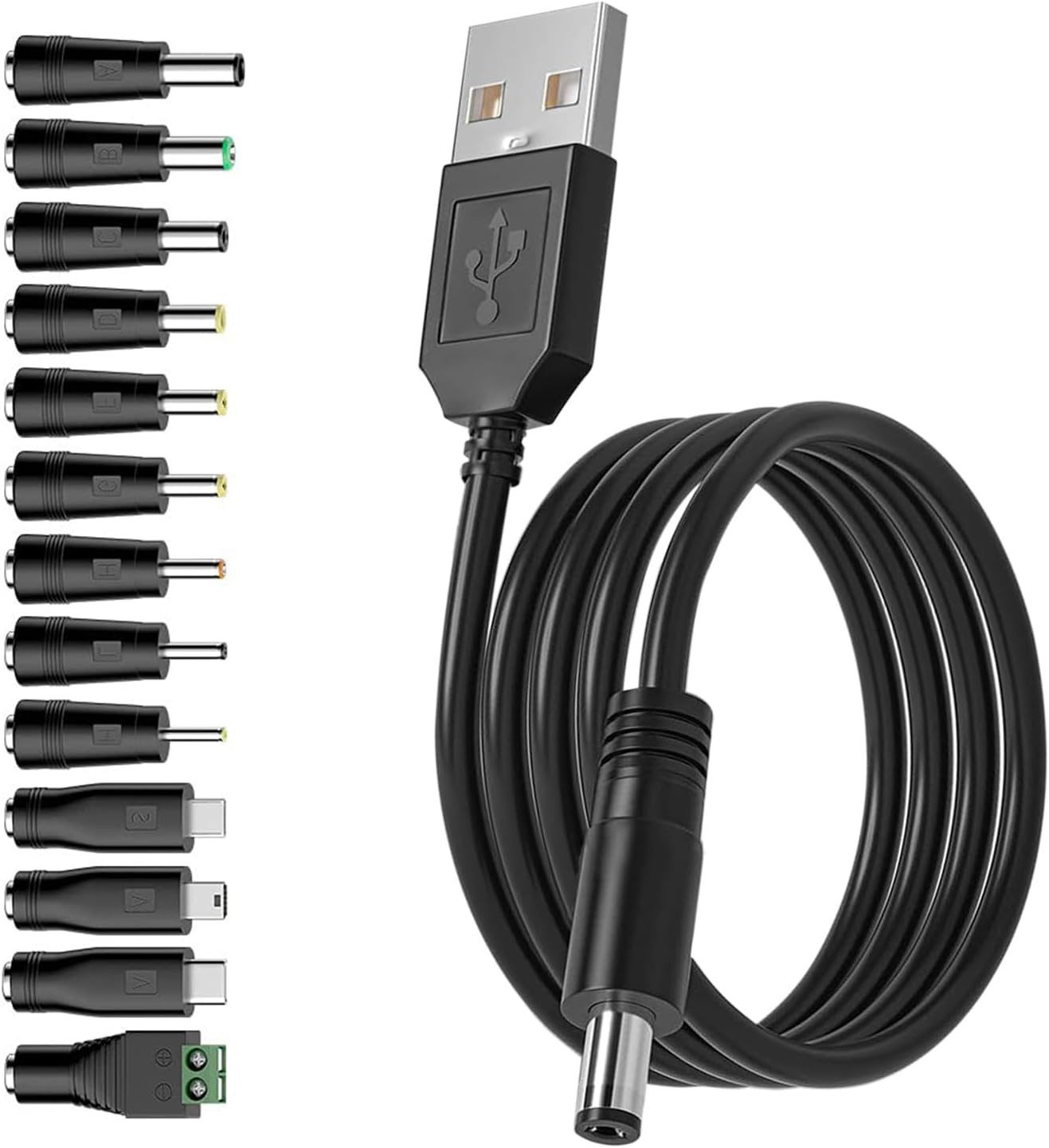 Cable de alimentación USB a CC de 1 m - Cable de alimentación 13 en 1 - Conector de alimentación ...