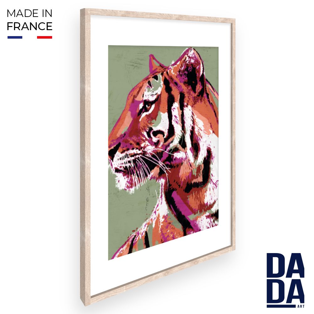 Image encadrée avec cadre CHÊNE / 50x70cm / Tigre vibrant / Créé et ...