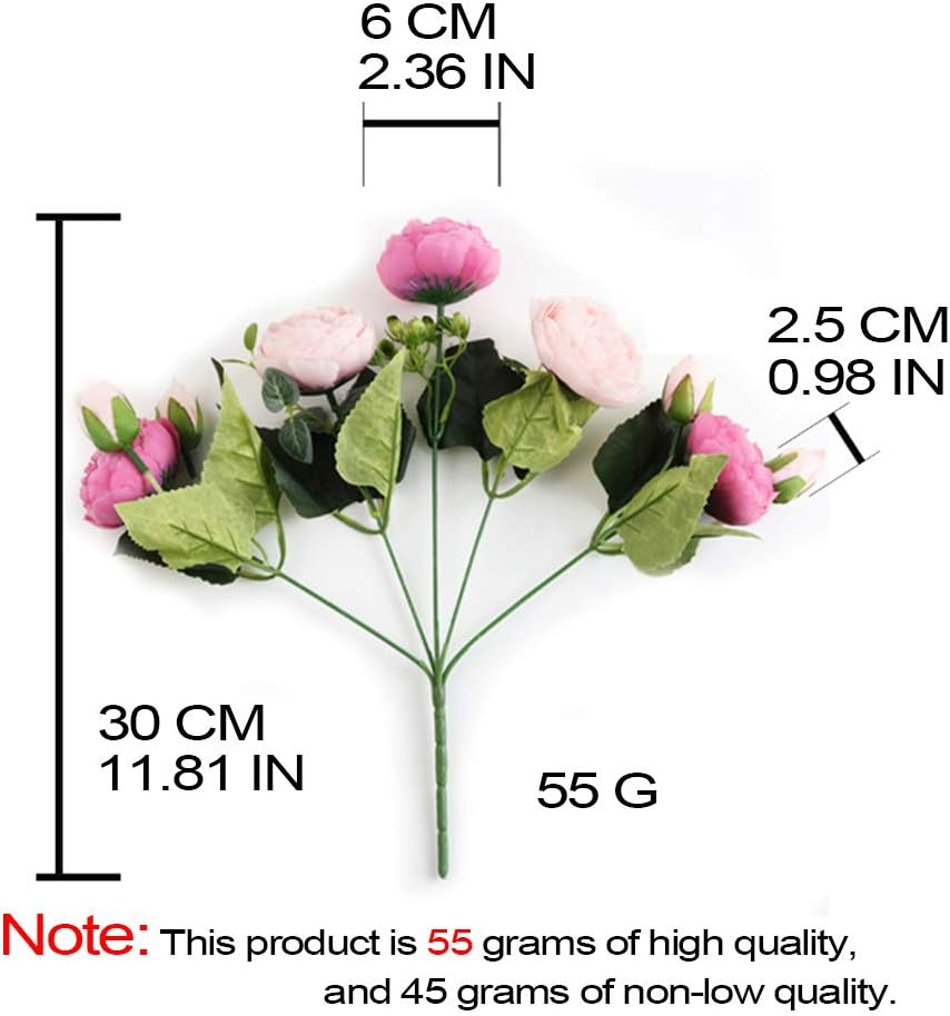 4 Ramos de Flores artificiales de Seda Peonía Artificial Flor falsa ...