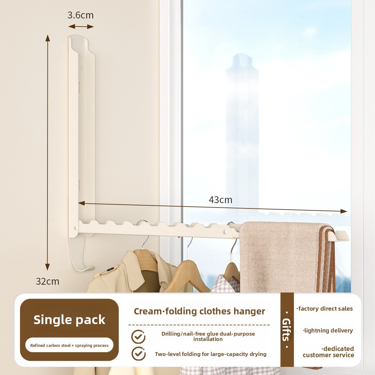 Tendedero plegable de pared grande de color blanco roto con gancho para ...