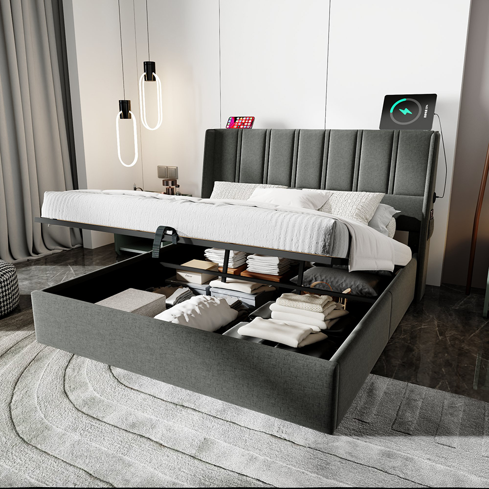 Lit coffre Lit adulte Lit 180x200 cm Poches de Chargement Latérales ...