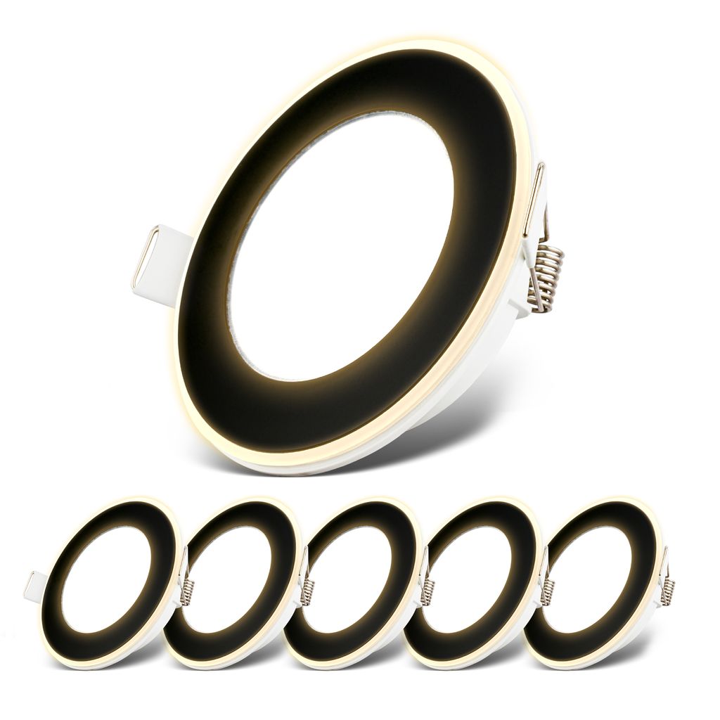 B.K.Licht Lot de 6 spots LED encastrables 230V, fonction veilleuse, surfaces et anneaux ...