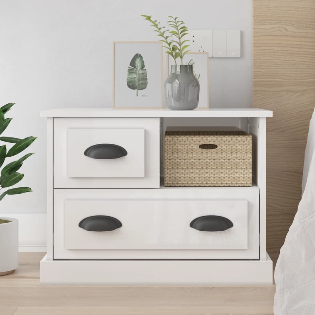 Mesita de noche，Mesilla de noche blanco brillante 60x39x45 cm CFW77945 ...