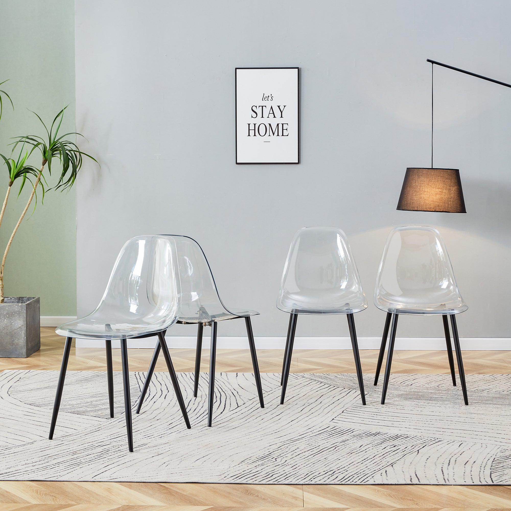 Lot de 4 chaises transparentes en polycarbonate - Piètement métal noir ...