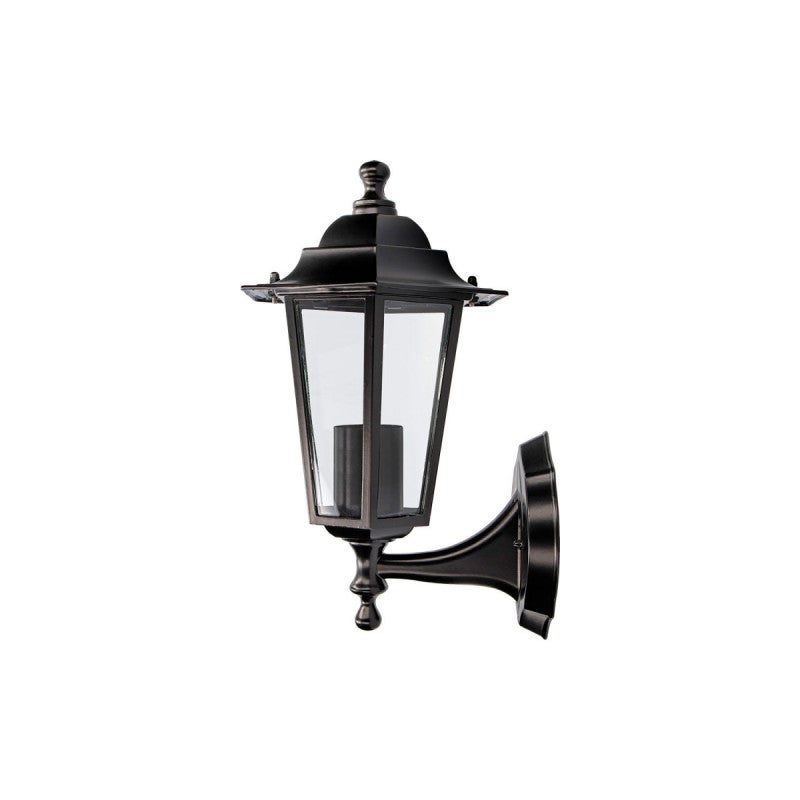 FAROL DE ALUMINIO Y CRISTAL PARA PARED. IP44 E27 60W COLOR NEGRO Ø19 ...