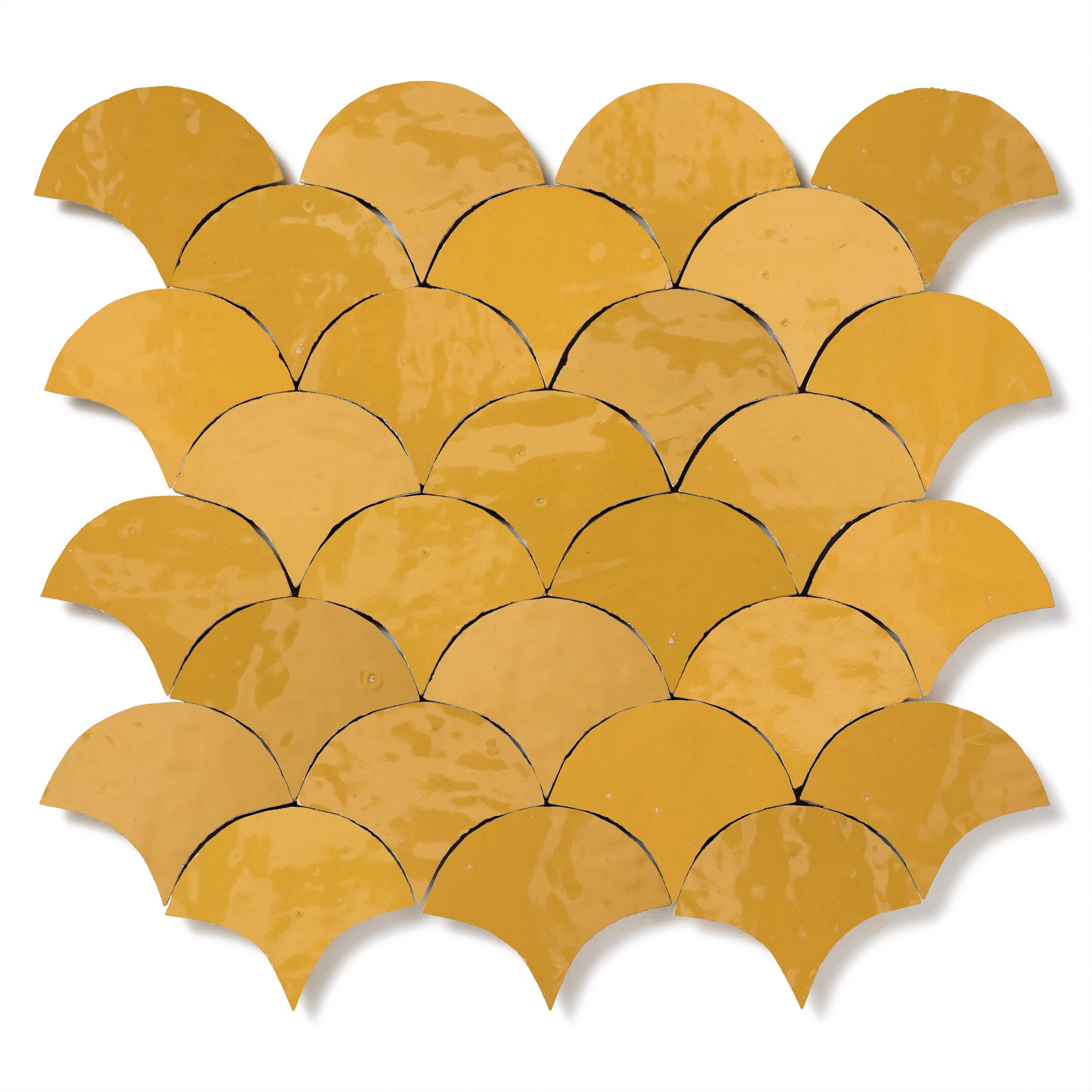 Zellige Marocain Artisanal Véritable - Jaune Moutarde Ecaille petit 7,8x9,8 cm - Carrelage mur ...