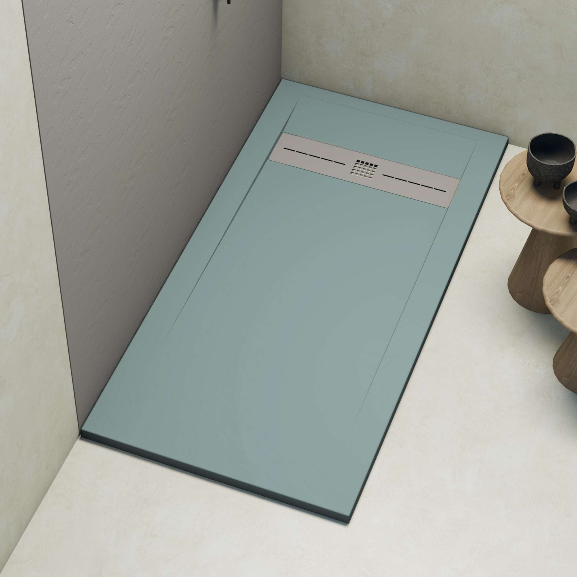 Plato de ducha POALGI - 70x100 cm verde líquen Serie Gneis - Extraplano ...