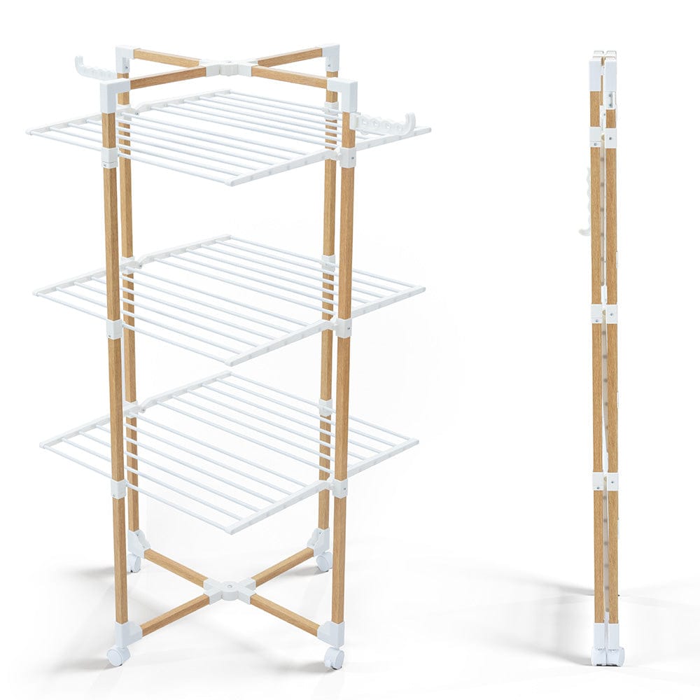 Sechoir A Linge Etendoir Tour Pliable 3 Niveaux 69x69x136 Cm Style Bois Blanc Leroy Merlin