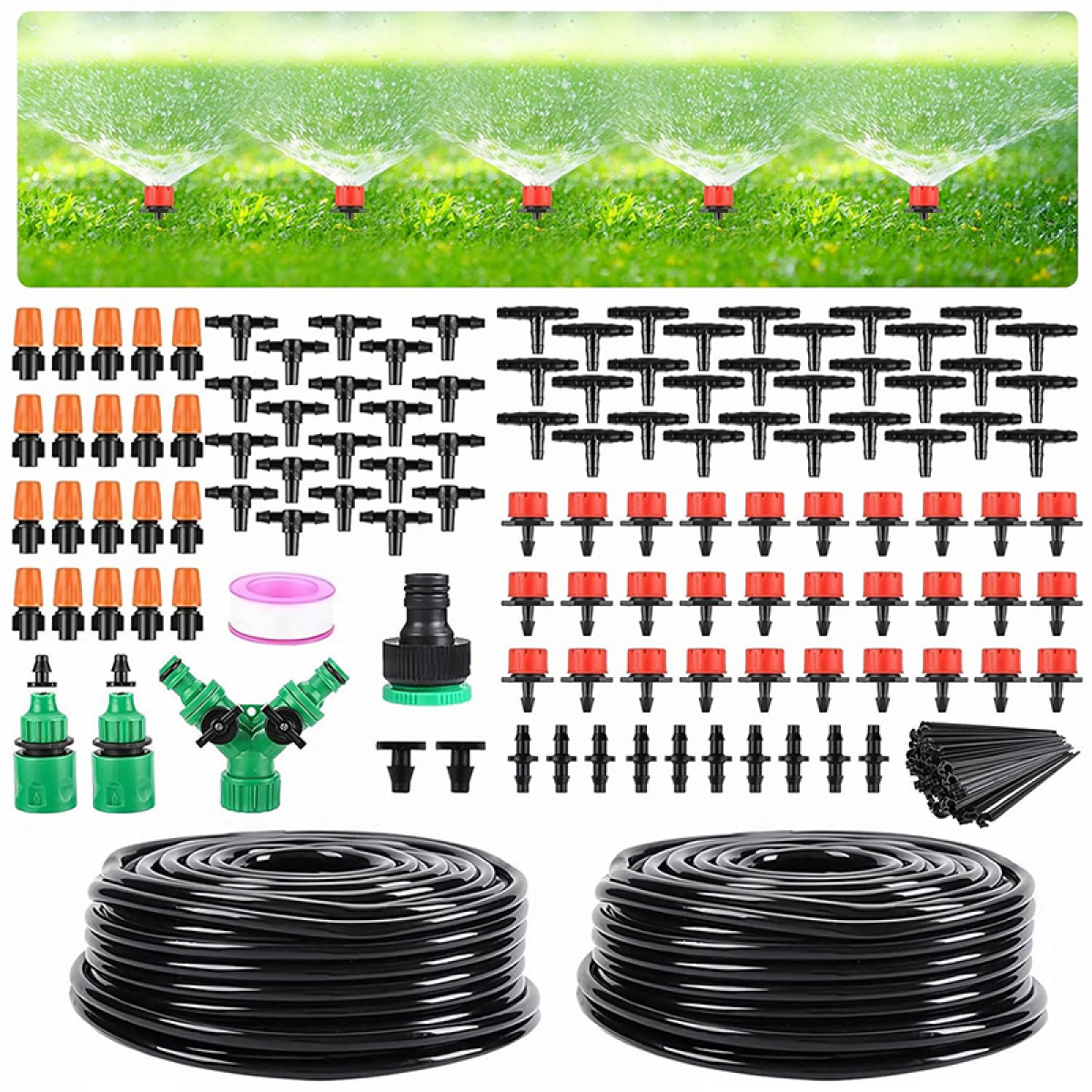 Kit d'irrigation goutte à goutte 148 pièces 30 m 50 têtes d'arrosage ...