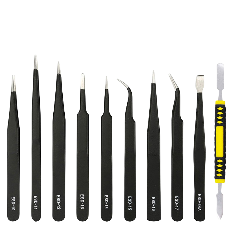 Pincettes électroniques ESD 10 pièces, ensemble de pincettes de ...