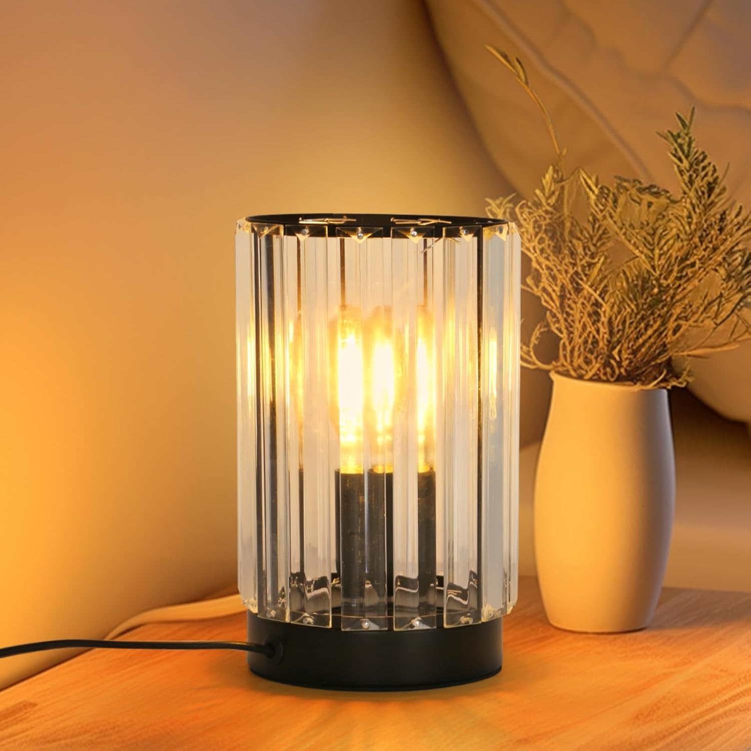 GLAMARIS Table Lampe Moderne E27, Lampe de Chevet Couvercle en Verre ...