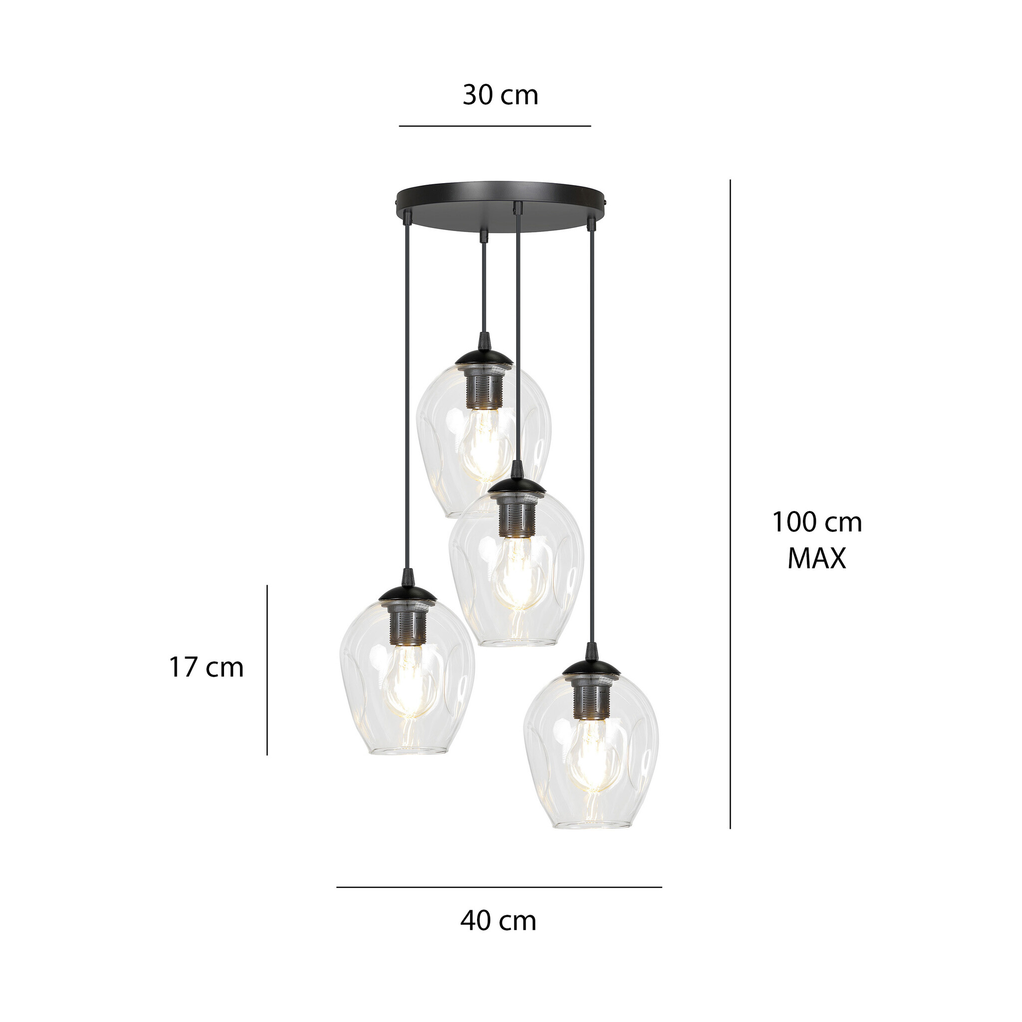 Lampe à suspension Nokia ronde 4L en verre transparent 4x E27 | Leroy ...
