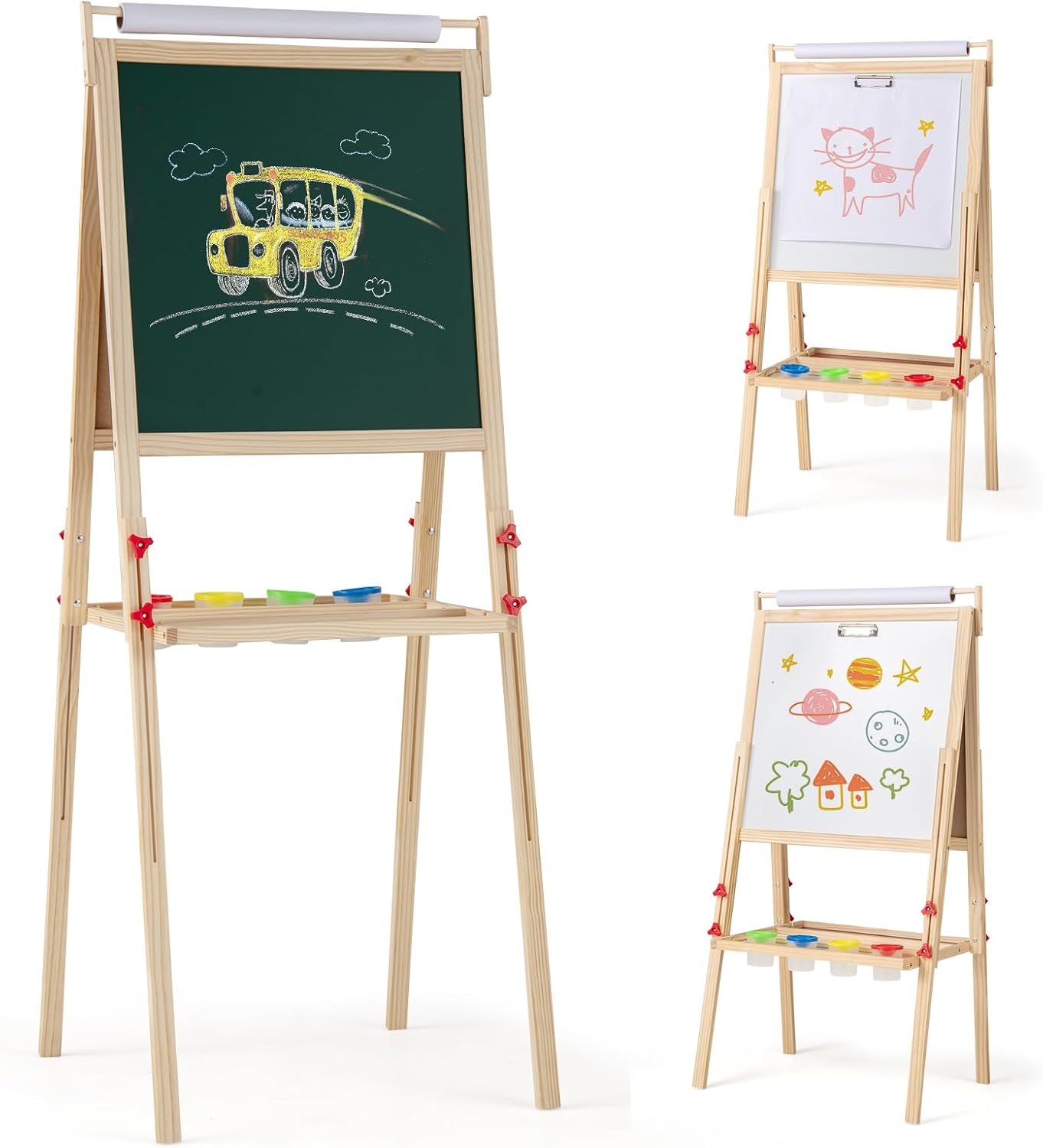 COSTWAY 3 en 1 Chevalet d'Art Enfant avec Tableau Noir & Blanc ...