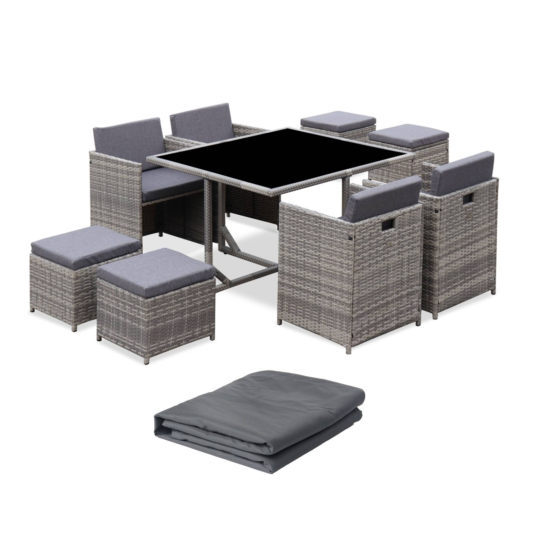Mesa de jardín encastrable resina con 8 sillones + cobertor, Vabo 8 ...