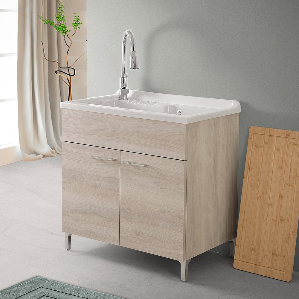 Lavabo 80x50 cm chêne gris avec vasque et kit de vidange | Leroy Merlin