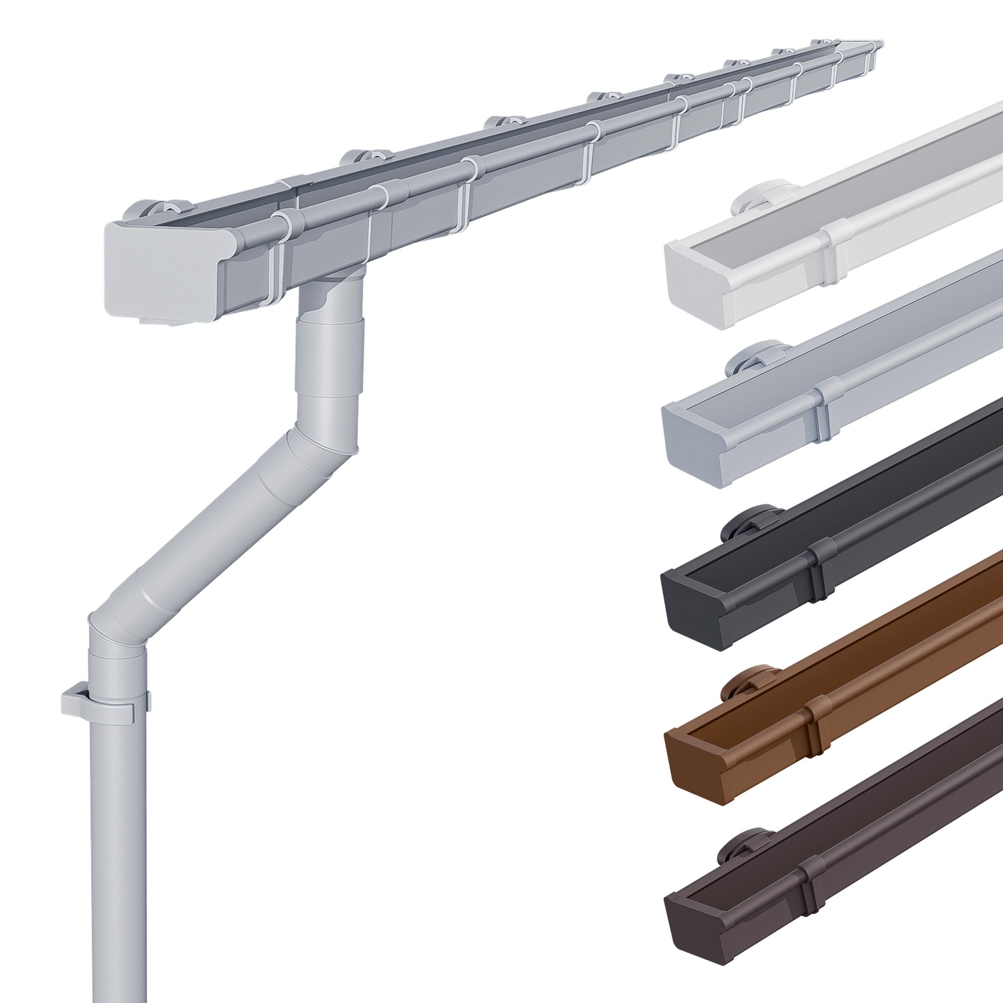 Kit canalón PVC-U NW68 2x canalón rectangular 2 m gris, bajante 2 m, 2 ...