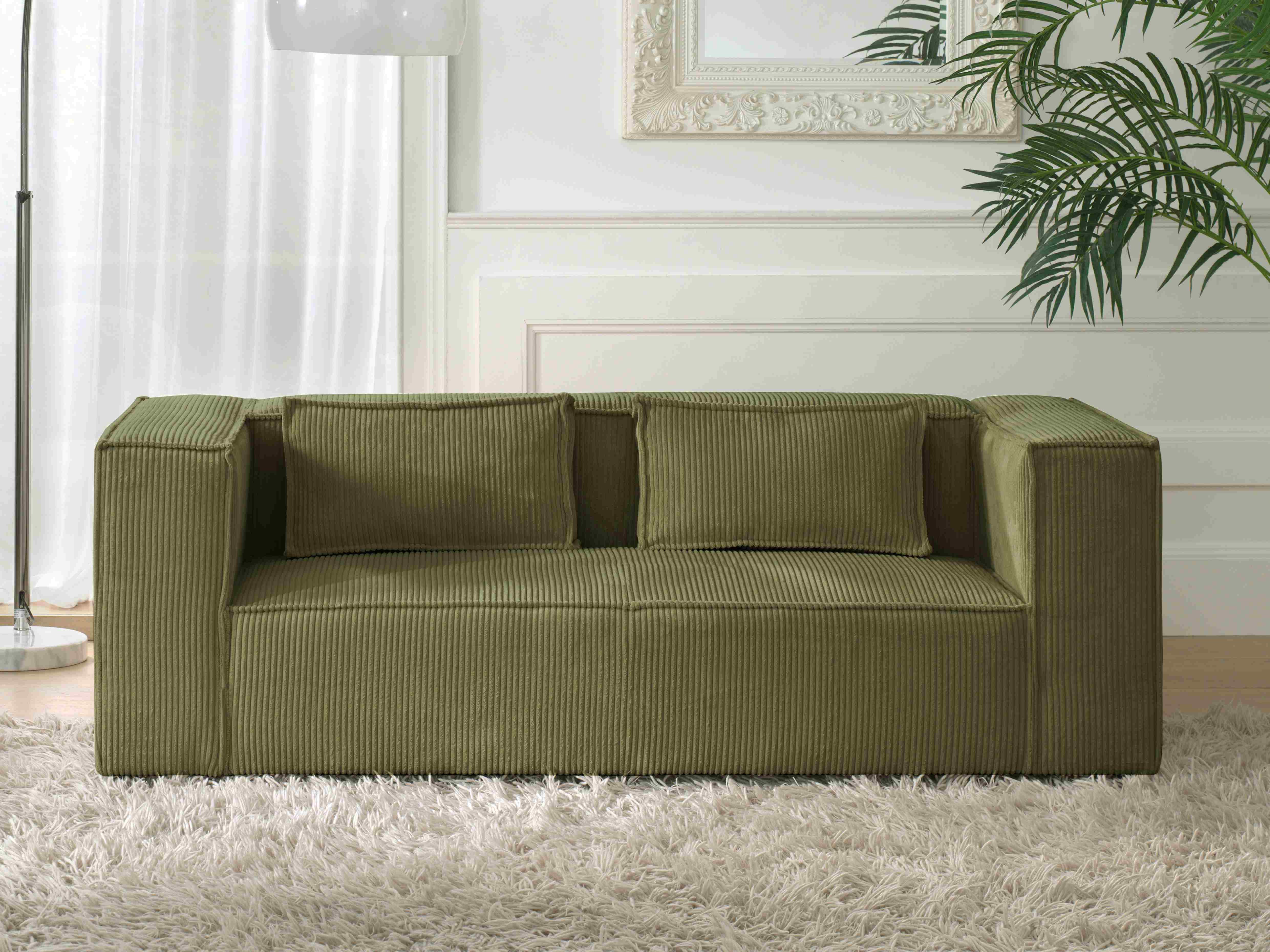 Canapé droit 2 places en velours côtelé vert - STELLA - Best Mobilier ...