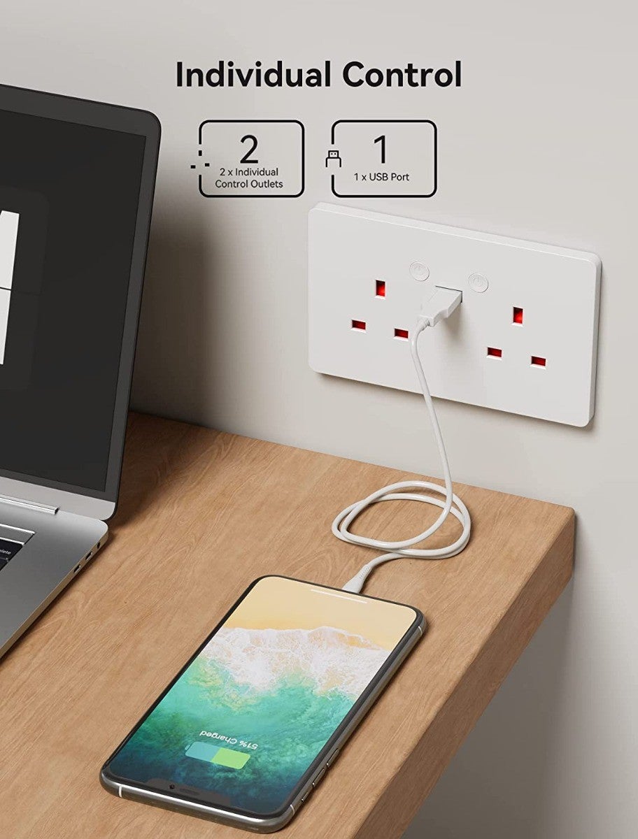 Prise mural intelligente Wifi Double UK R4053 | Leroy Merlin