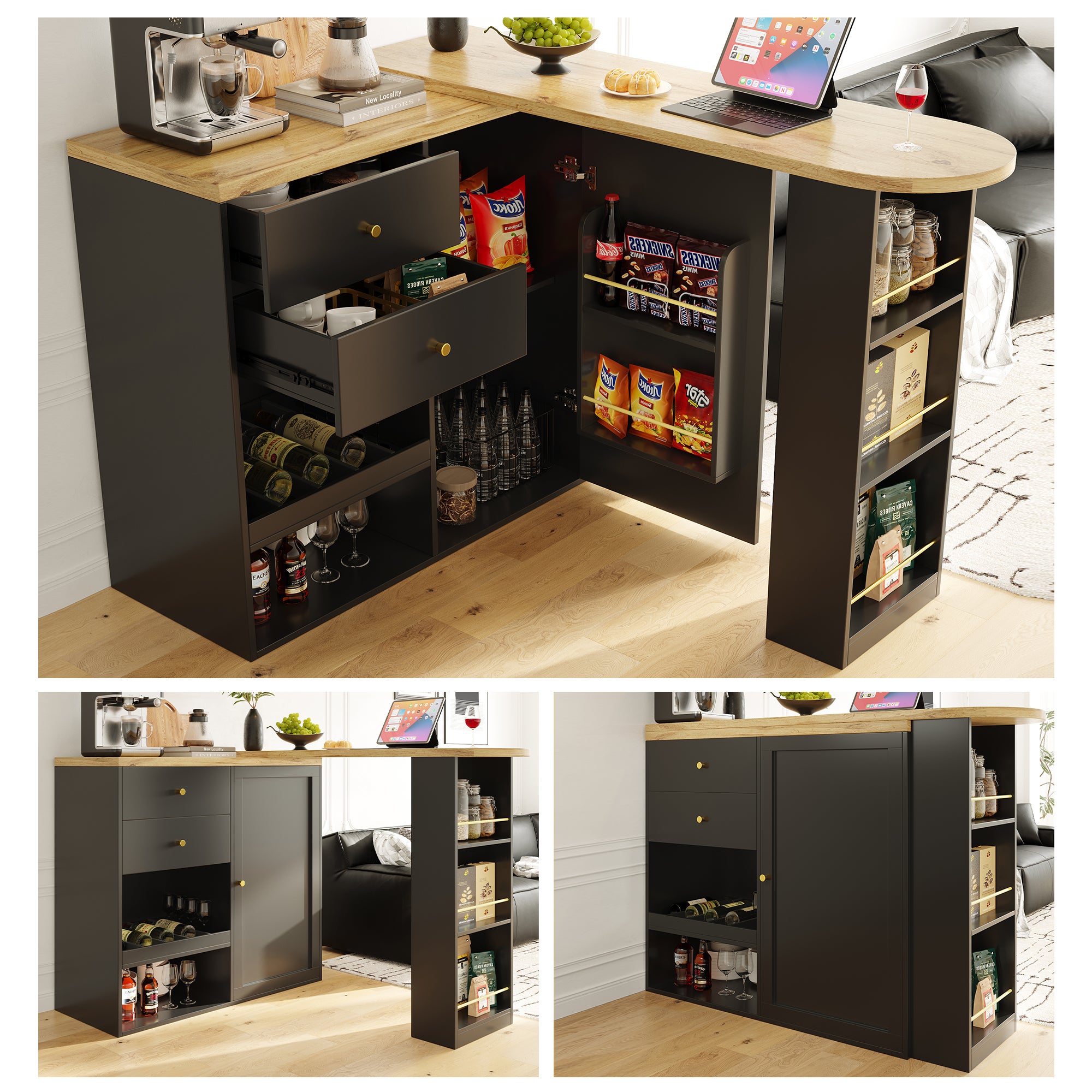 Mueble bar giratorio - una puerta, 2 cajones, 3 estantes y 2 nichos ...