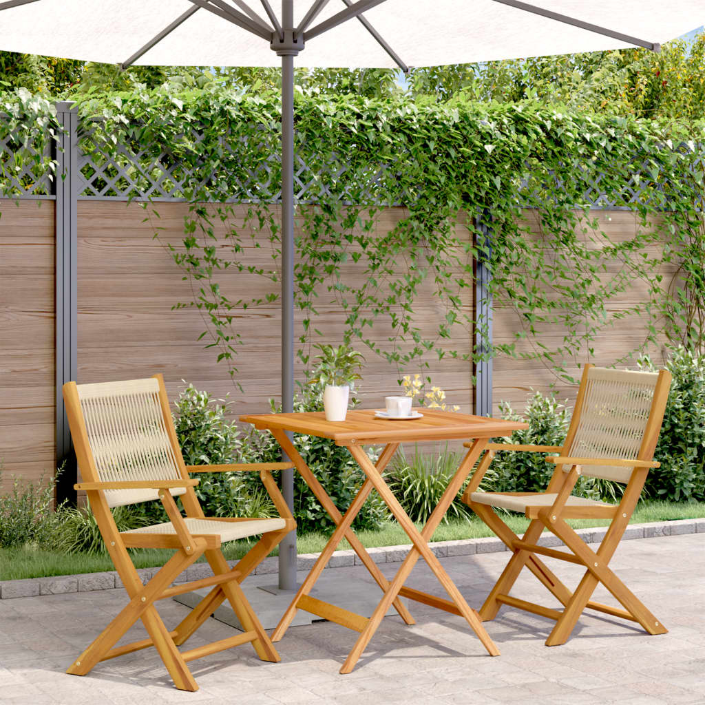 Ensemble de bistro 3 pcs beige polypropylène et bois massif | Leroy Merlin