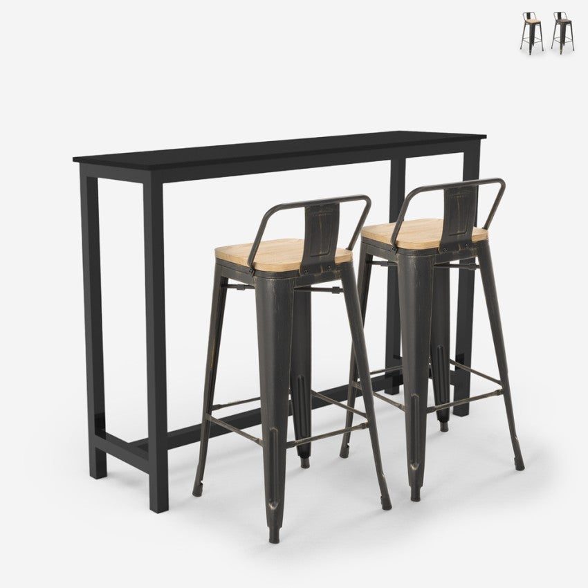Table haute noire + 2 tabourets style avec dossier rexford - bois ...
