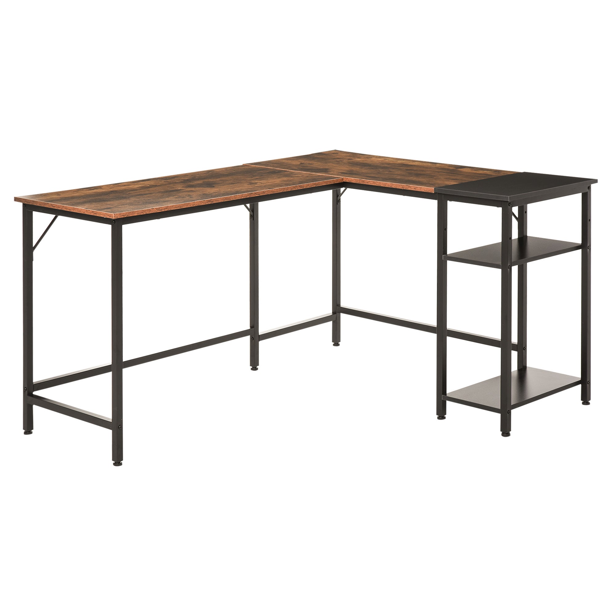 Bureau d'angle style industriel avec étagère latérale, bois et métal ...