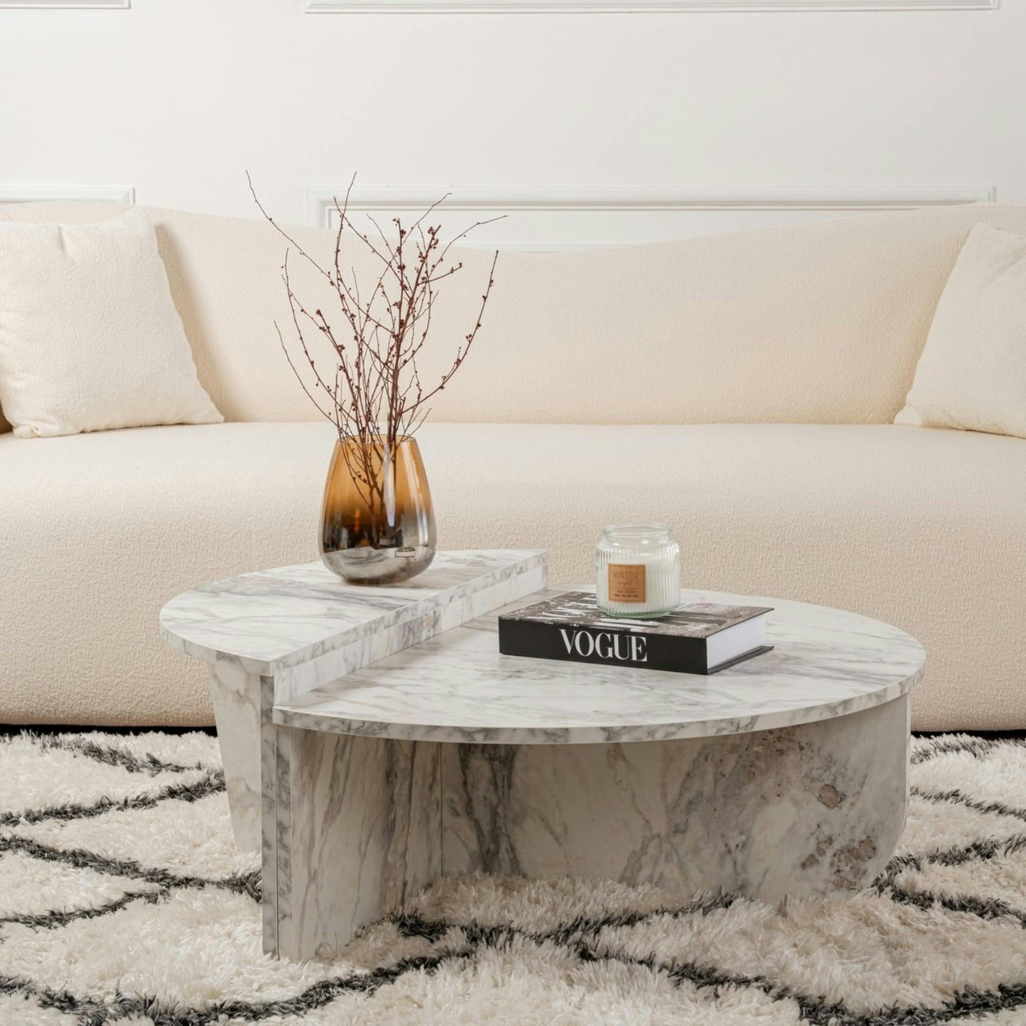 Table basse moderne effet marbre blanc - 2 hauteurs MARFA | Leroy Merlin