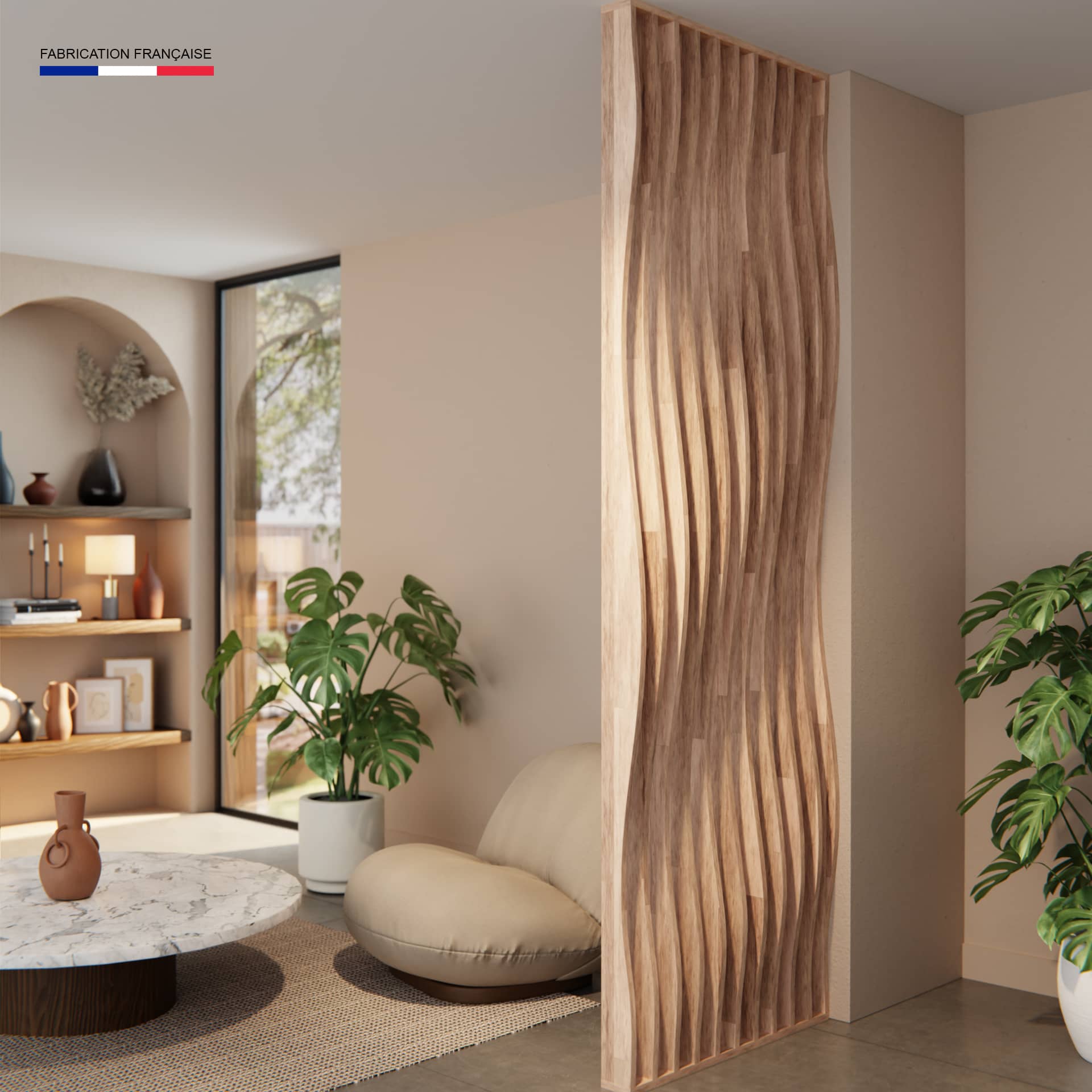 Cloison de séparation ondulée bois massif hévéa l.80 x h. sur-mesure de ...