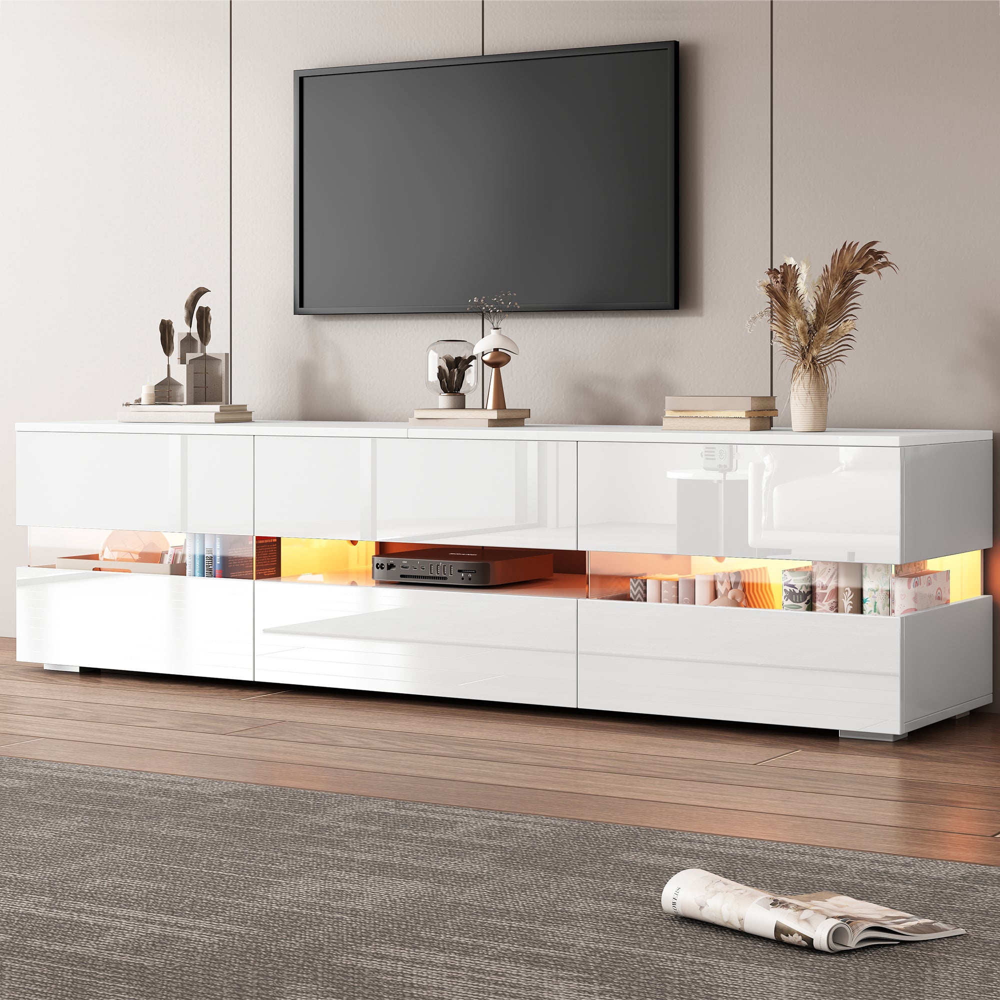 Mobile TV con 4 ante, 2 cassetti, vano a giorno - 160 x 39 x 45 cm ...