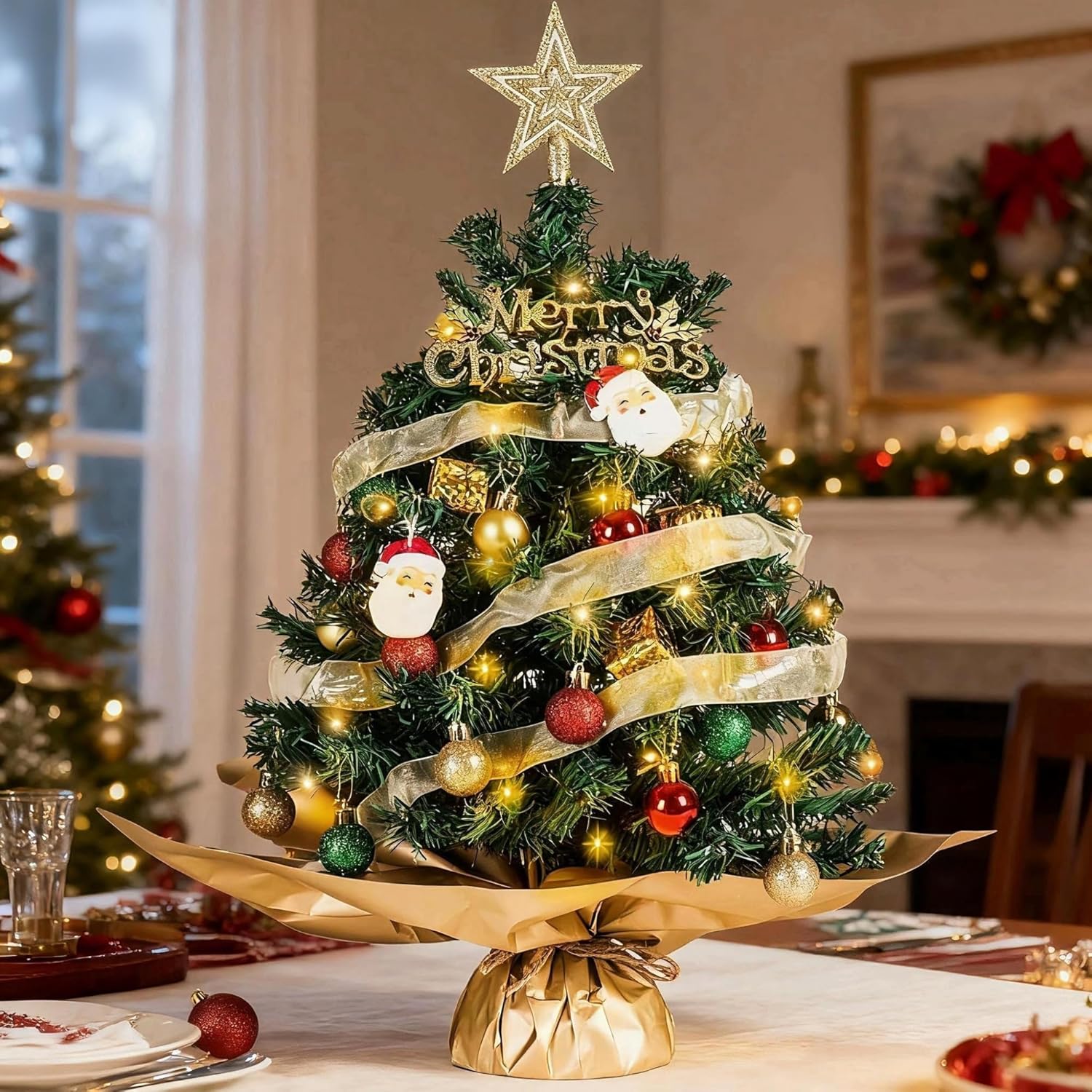 Sapin de Noël de table avec lumières LED, 45 cm, petit sapin décoré ...