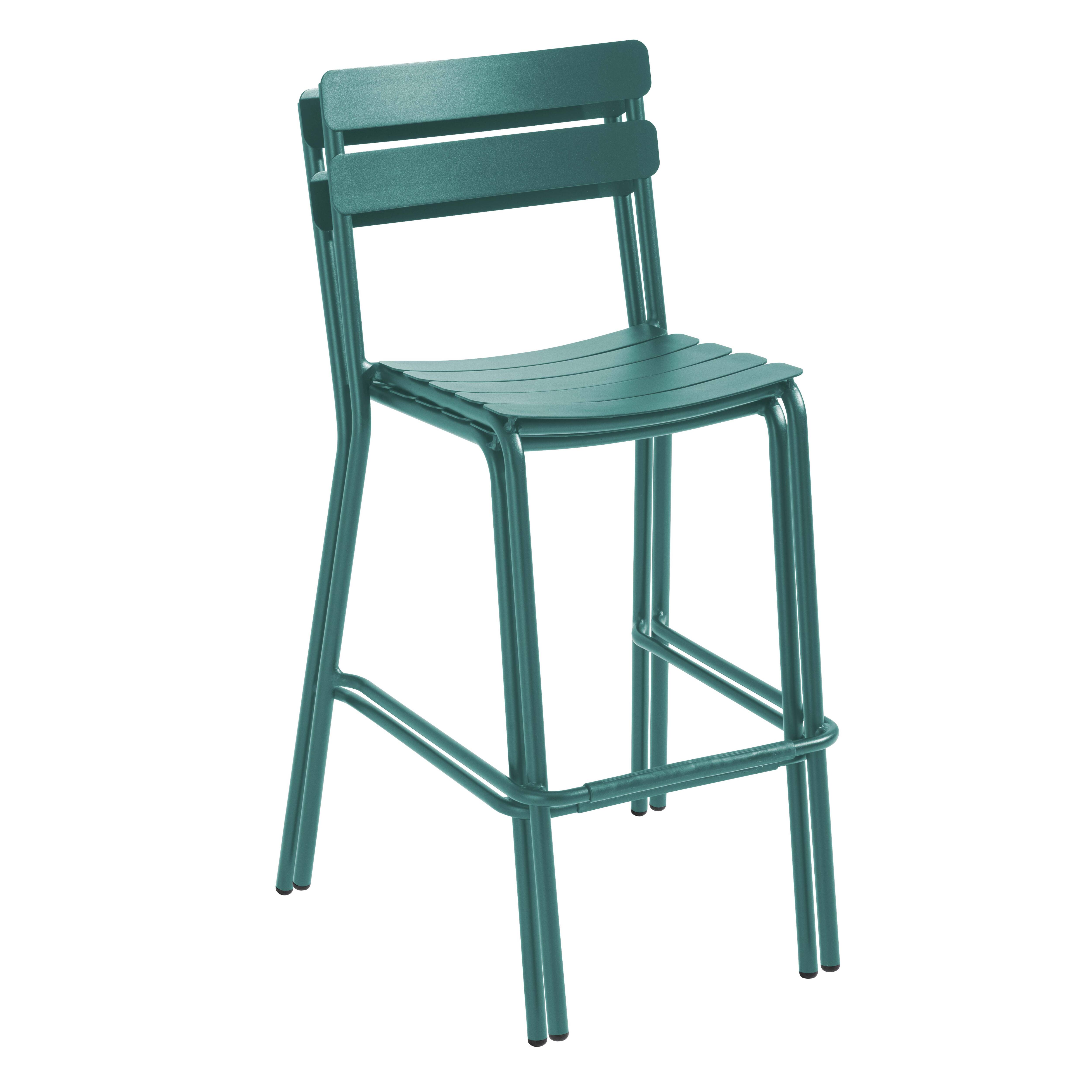 Table haute de terrasse avec 2 chaises en aluminium vert foncé | Leroy ...