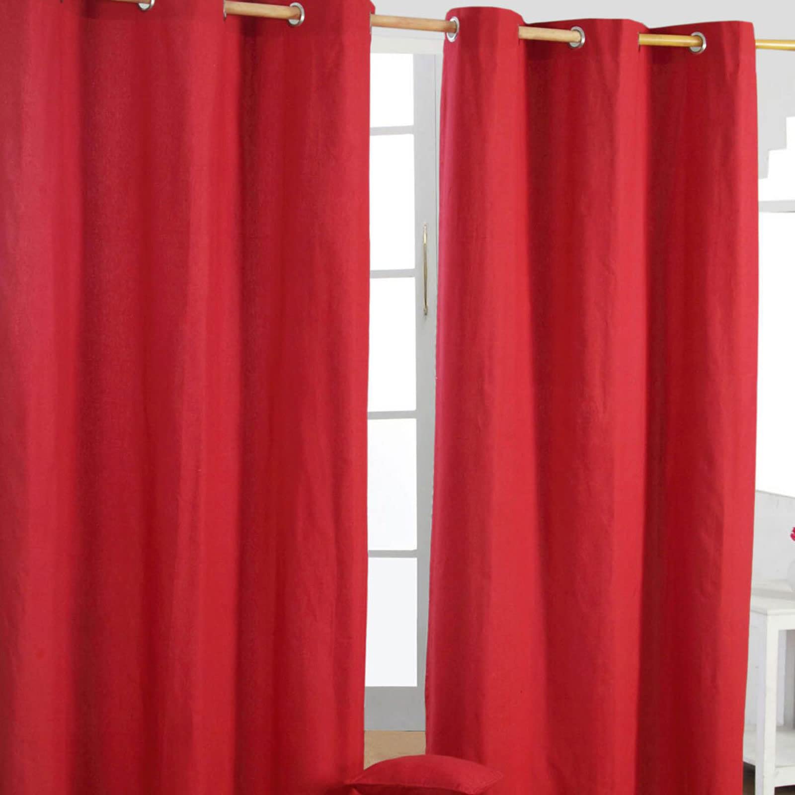 Homescapes Paire de rideaux à oeillets Uni Rouge 100% coton 117 x 137 ...