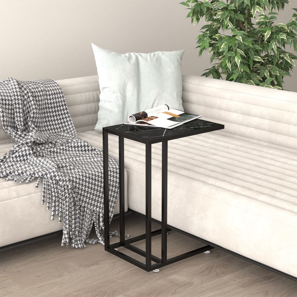 Table d'appoint ordinateur Marbre noir 50x35x65 cm Verre trempé vidaXL ...