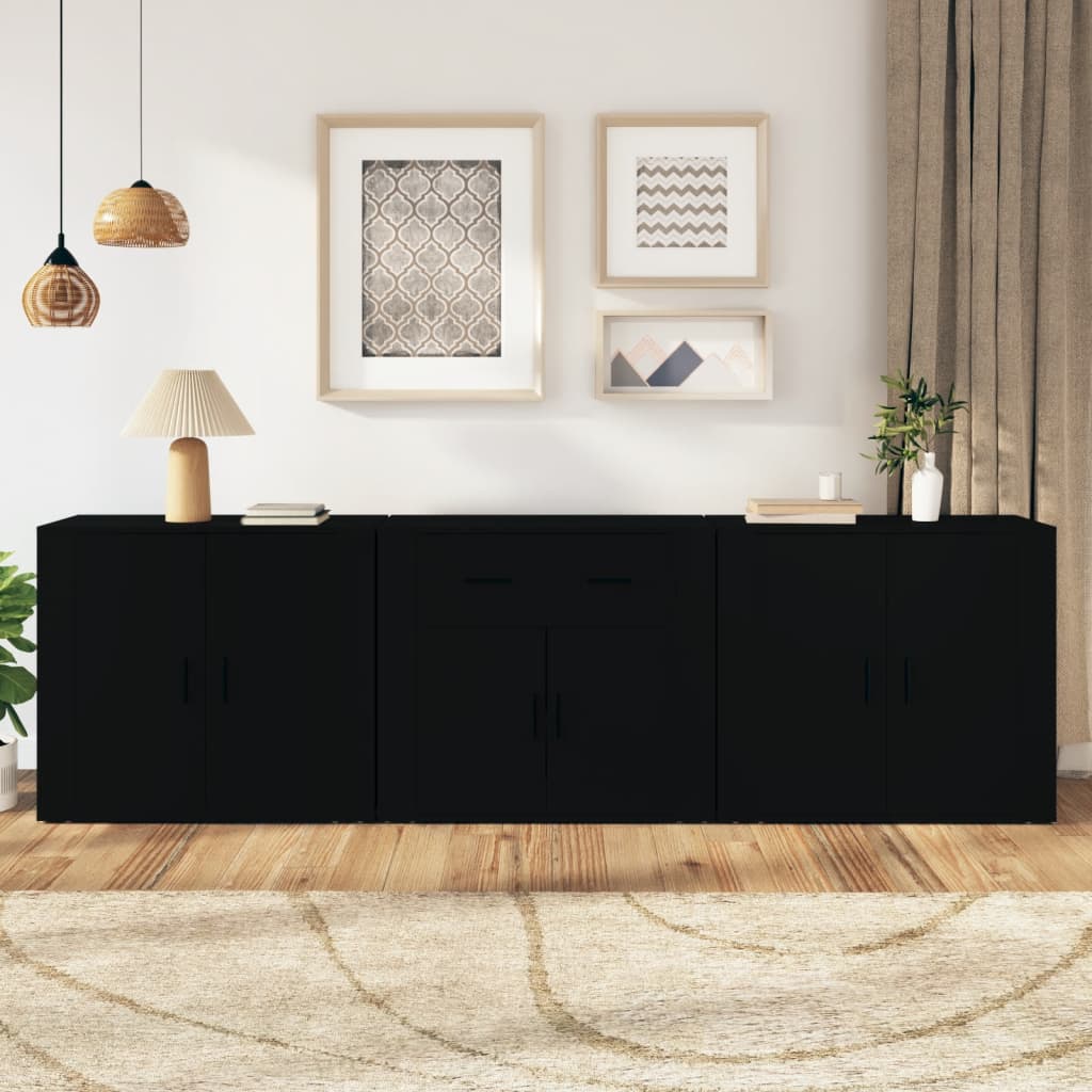 Maison Exclusive Buffets 3 pcs noir bois d'ingénierie | Leroy Merlin
