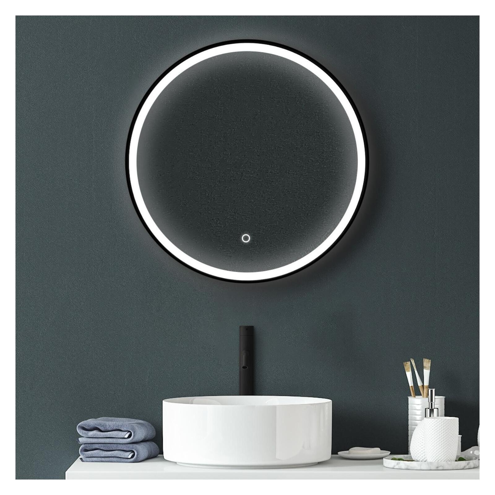 Miroir LED rond avec cadre alu noir CLARO | Leroy Merlin