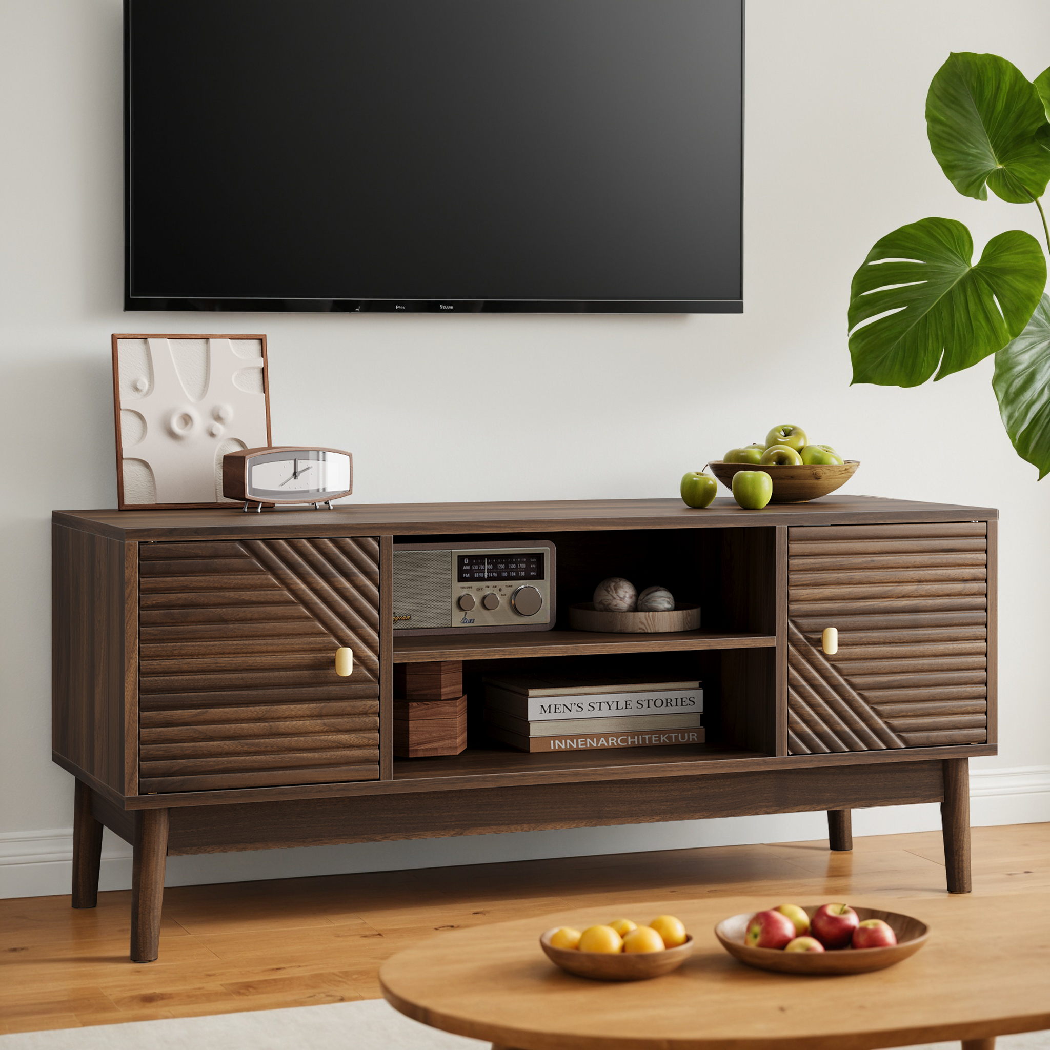 Meuble TV 110 cm, style Mid-Century Modern, compatible avec les ...