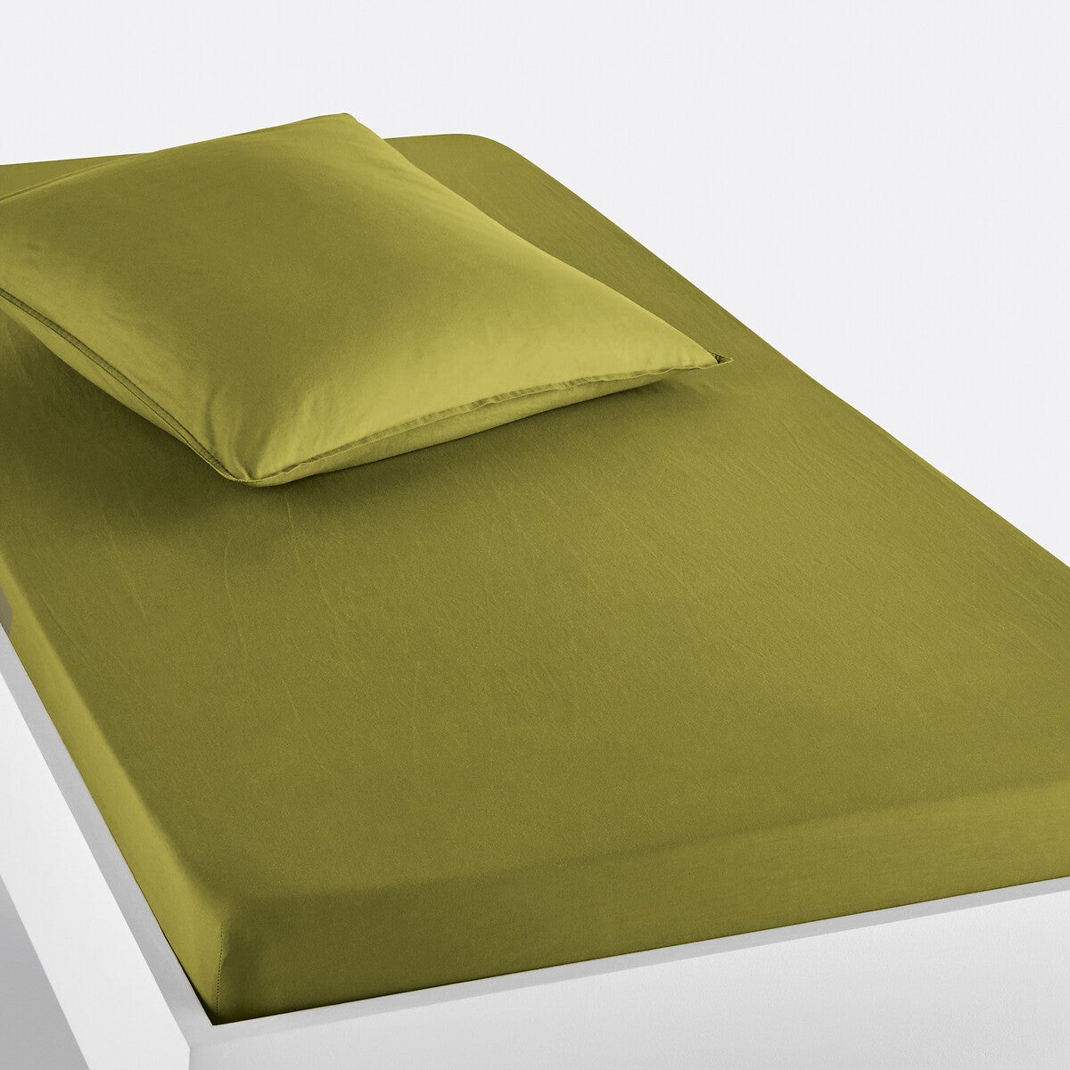 Drap housse enfant uni en coton lavé, Scenario - Vert olive - 90 x 190 ...