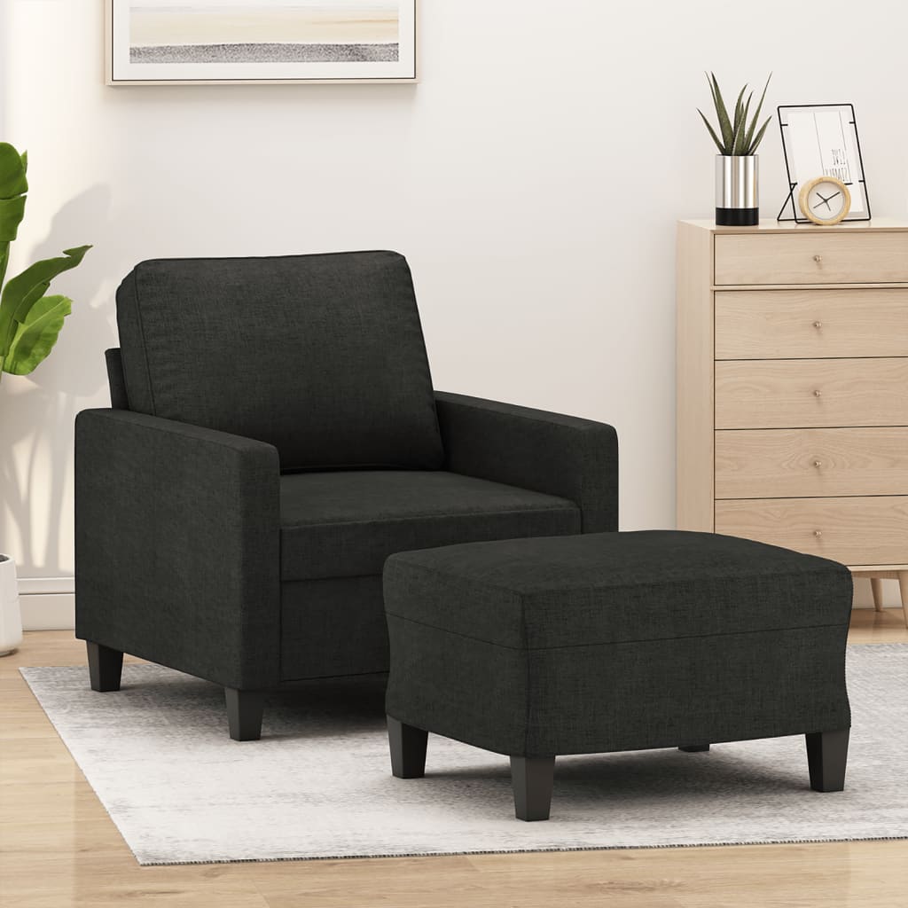 Maison Exclusive - Sillón con taburete tela negro 60 cm | Leroy Merlin
