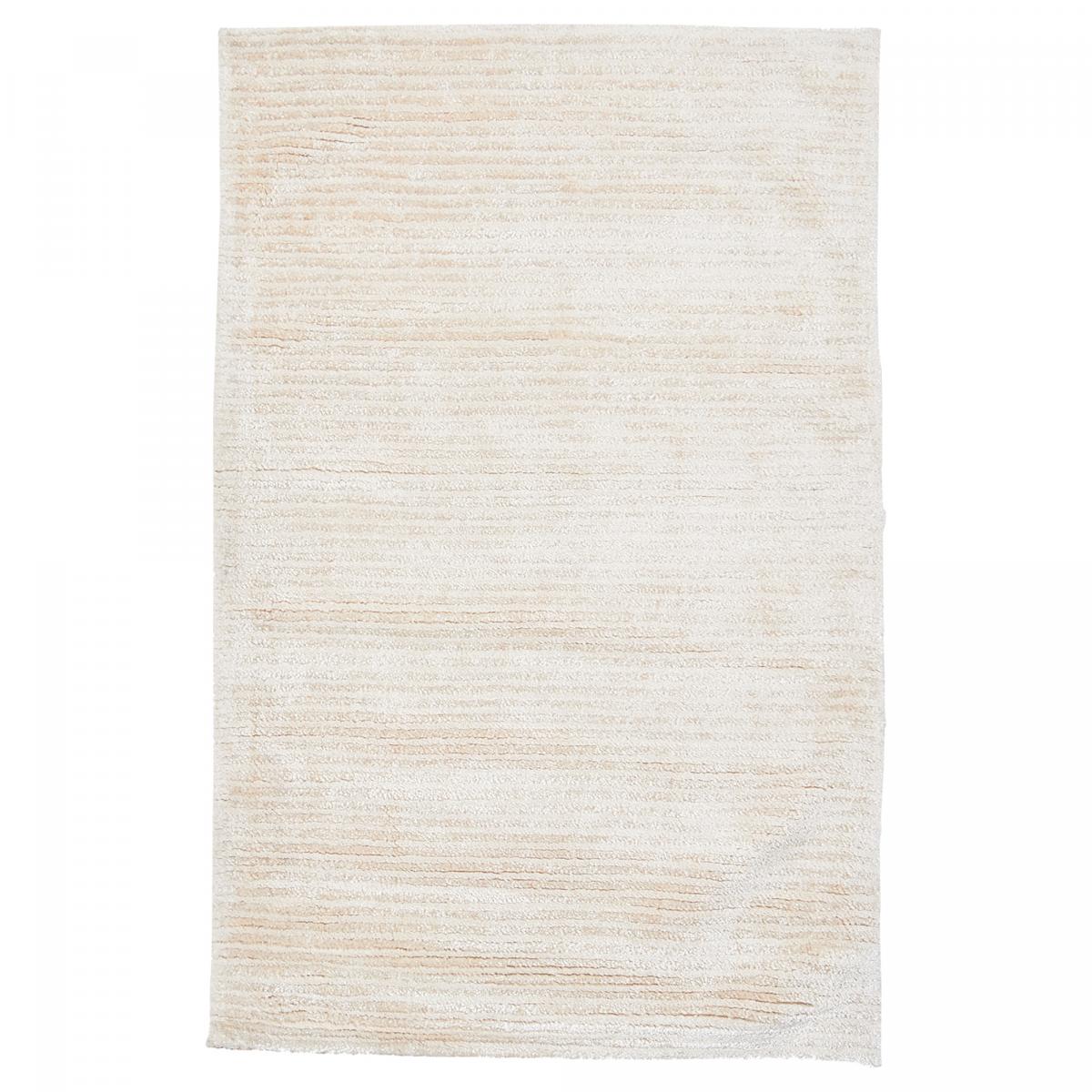 Tapis shaggy 90x150 rectangle fait main blanc et crème en viscose motif ...