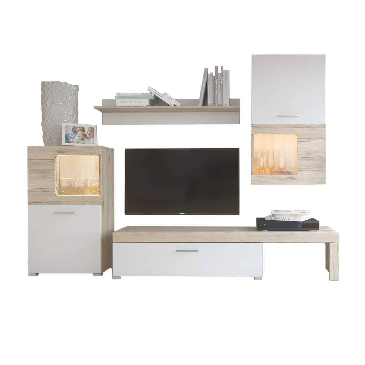 Mueble de salón modular SAONA color roble y blanco de 215 cm | Leroy Merlin