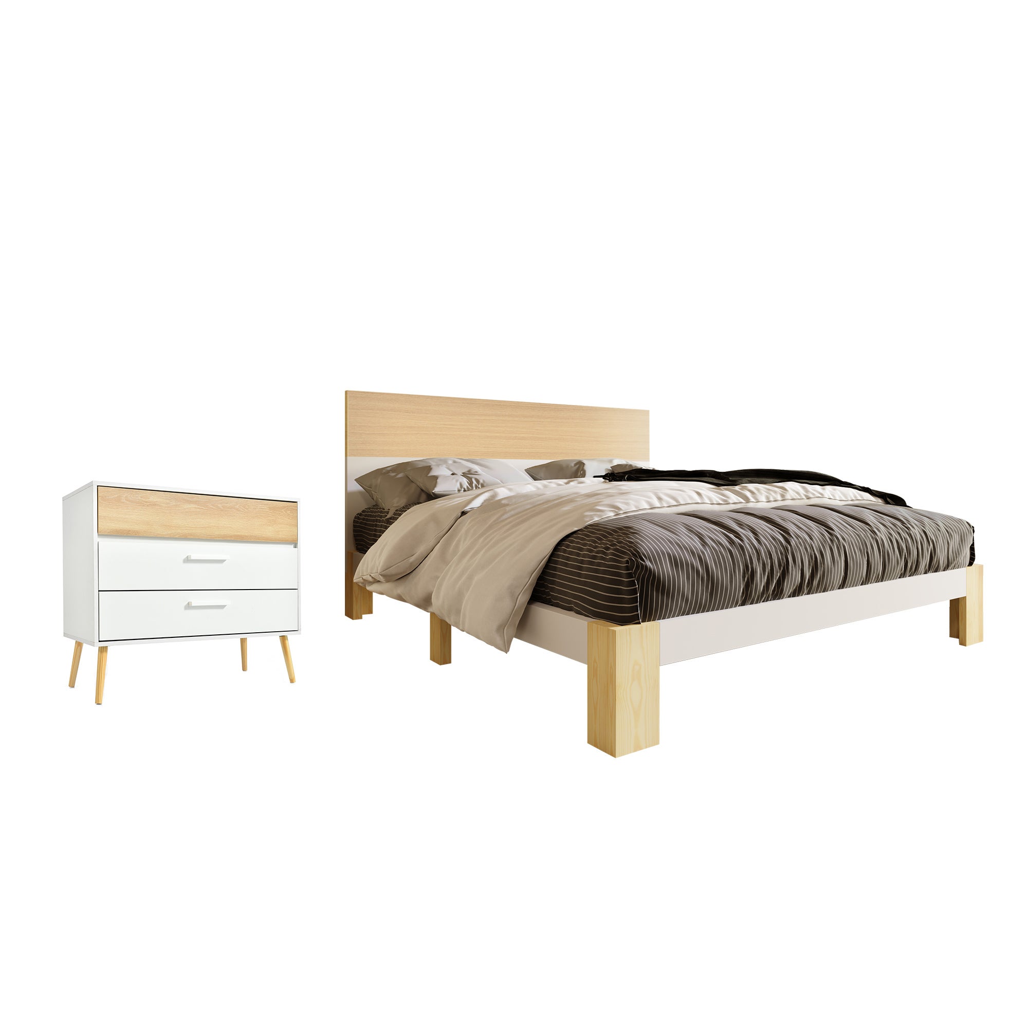 Lit en bois, lit simple avec commode, lit avec tête de lit, espace de ...