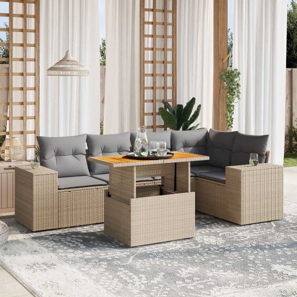 Salon de jardin avec coussins 6 pcs beige résine tressée vidaXL | Leroy ...
