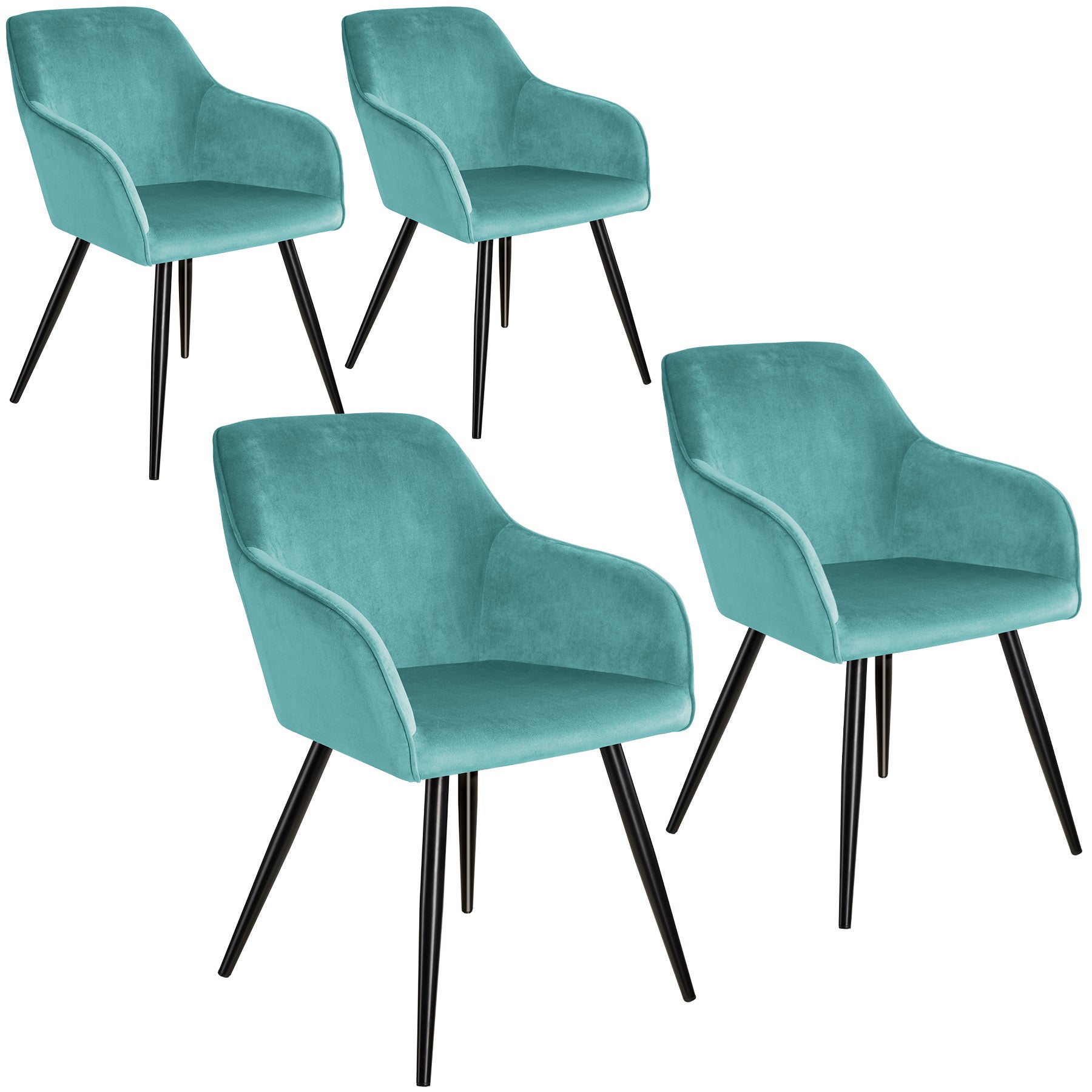 TECTAKE Ensemble de 4 chaises cuir synthétique aspect velours turquoise ...