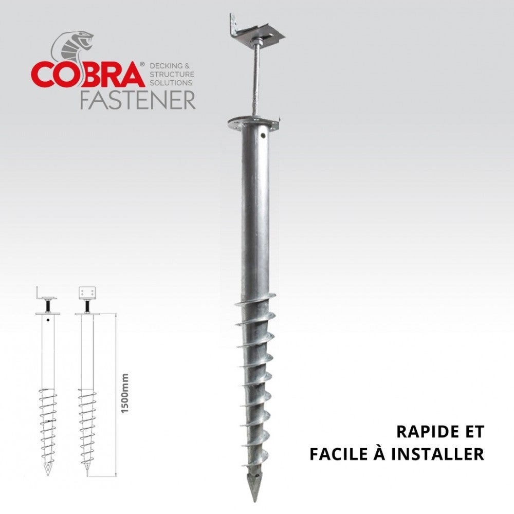 Vis de Fondation SPIRAL - Pour Terrasse - Hauteur : 150 cm - Fixation ...