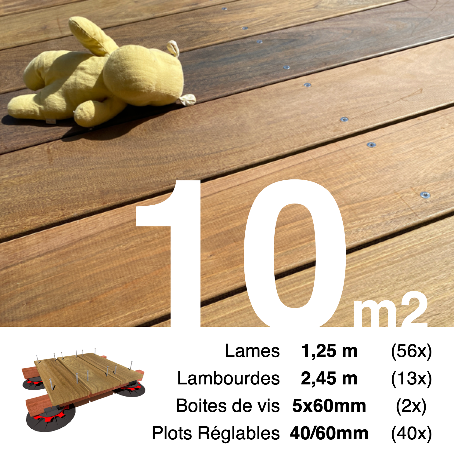 Kit complet terrasse bois exotique IPE pour 10 m² • Lames 1,25 m ...