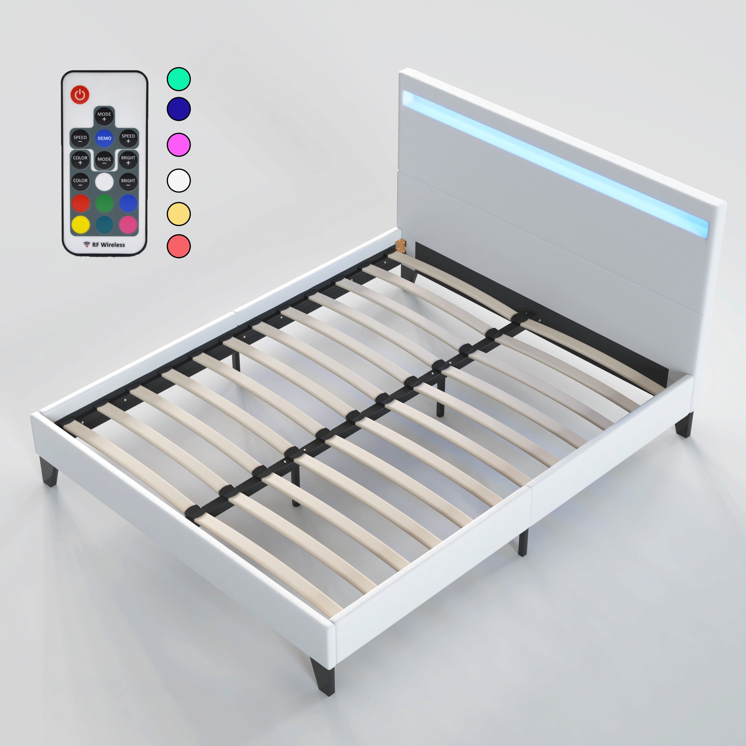 Lit Avec Éclairage LED Simili Blanc 140x190 Cm | Leroy Merlin